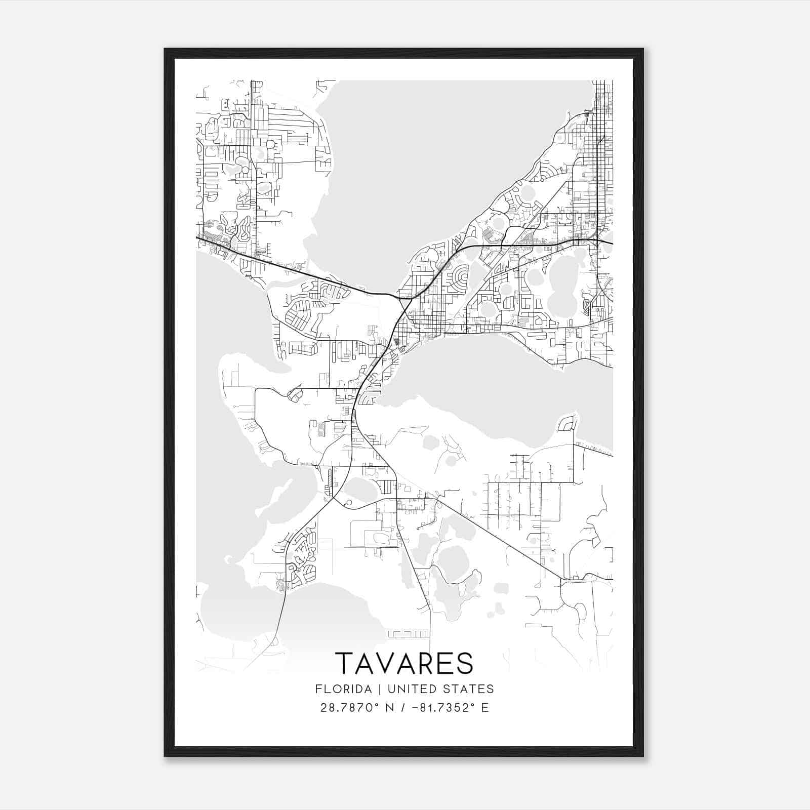 Tavares Florida Map Poster, Modern Home Decor Wall Art Print - Custom ...