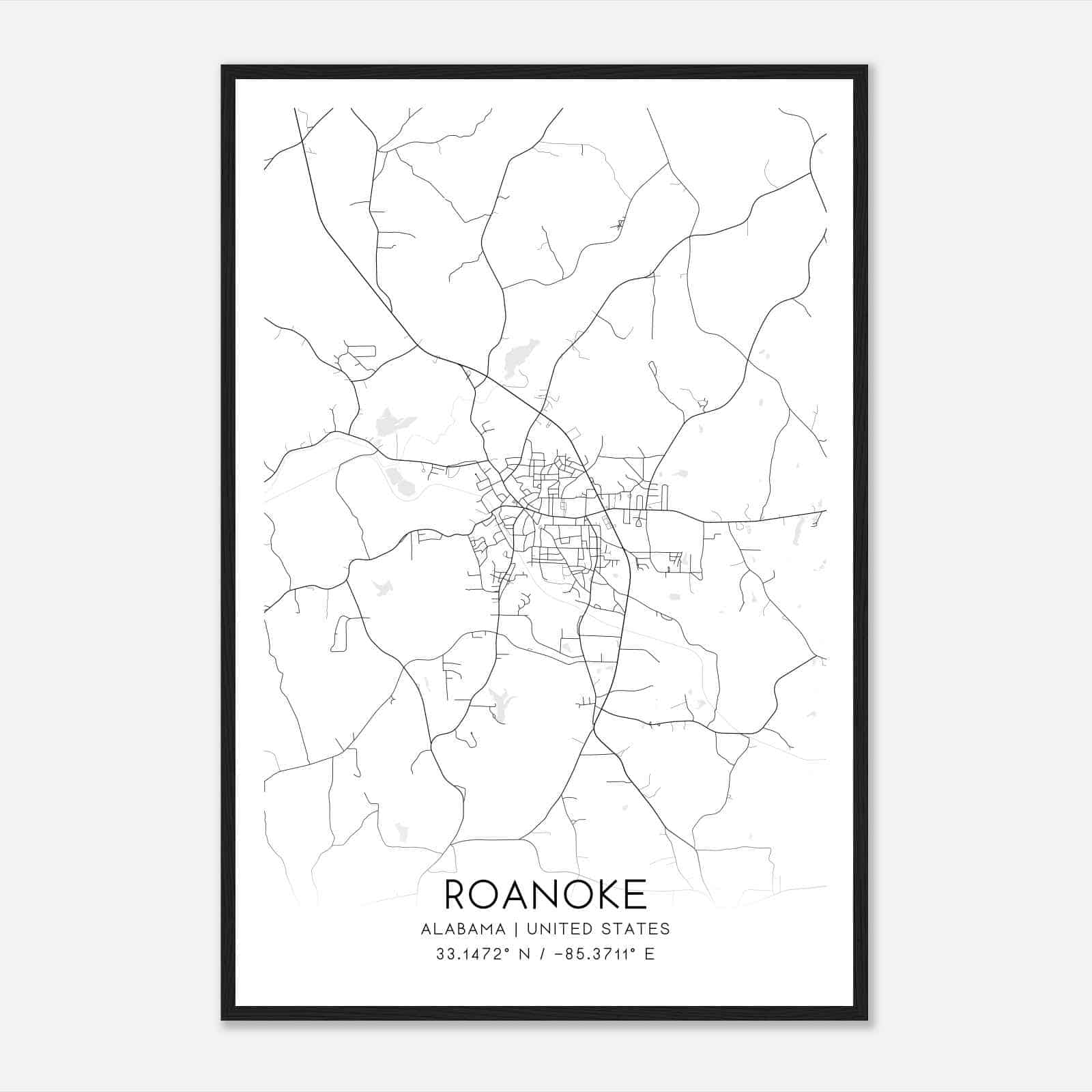 Roanoke Alabama Map Poster, Modern Home Decor Wall Art Print - Custom ...