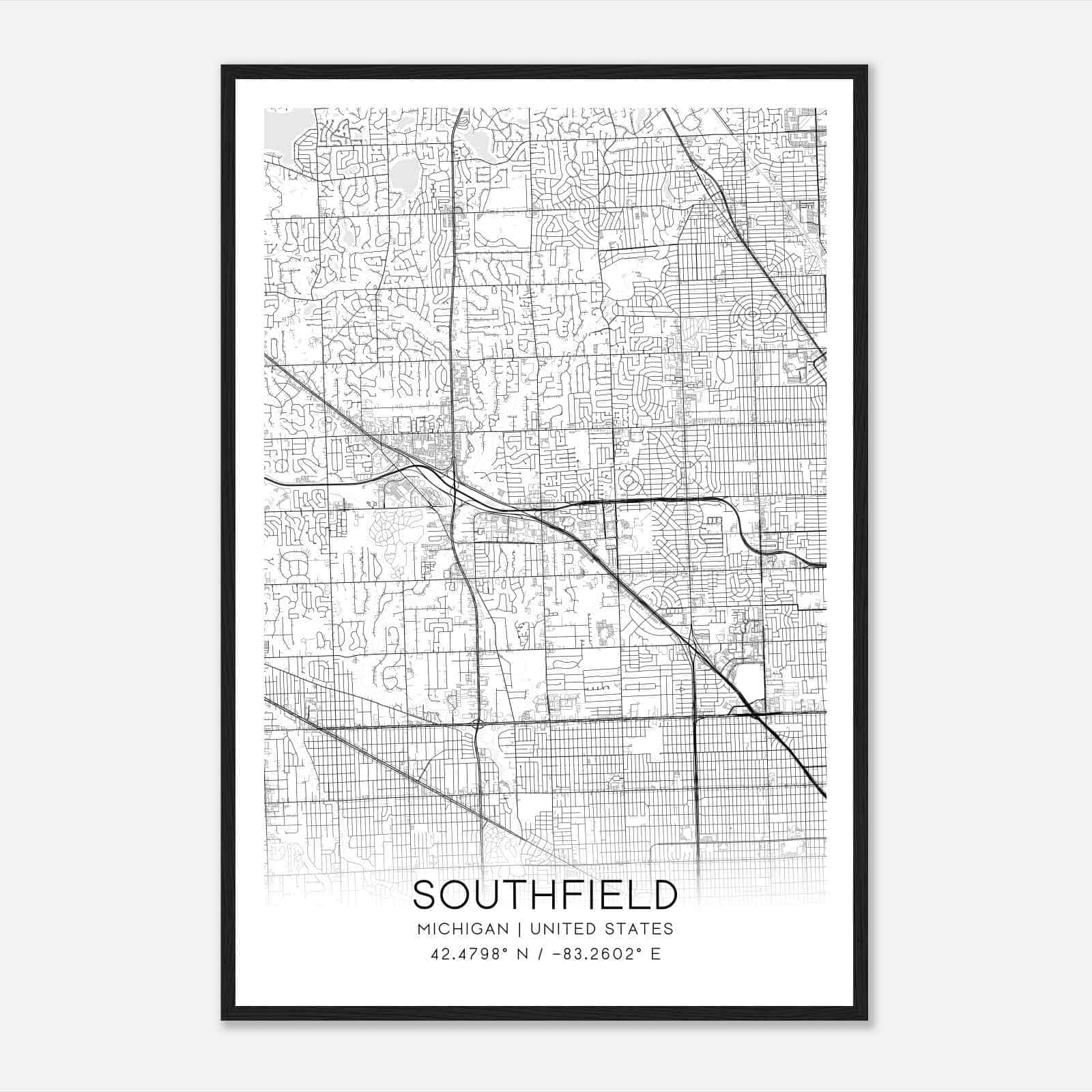 Southfield Michigan Map Poster, Modern Home Decor Wall Art Print ...