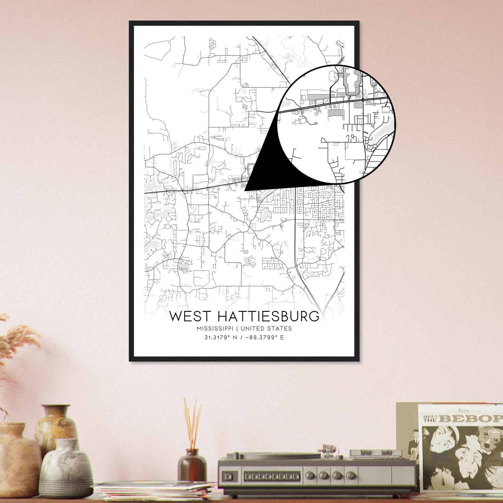 West Hattiesburg Mississippi Map Poster, Modern Home Decor Wall Art ...