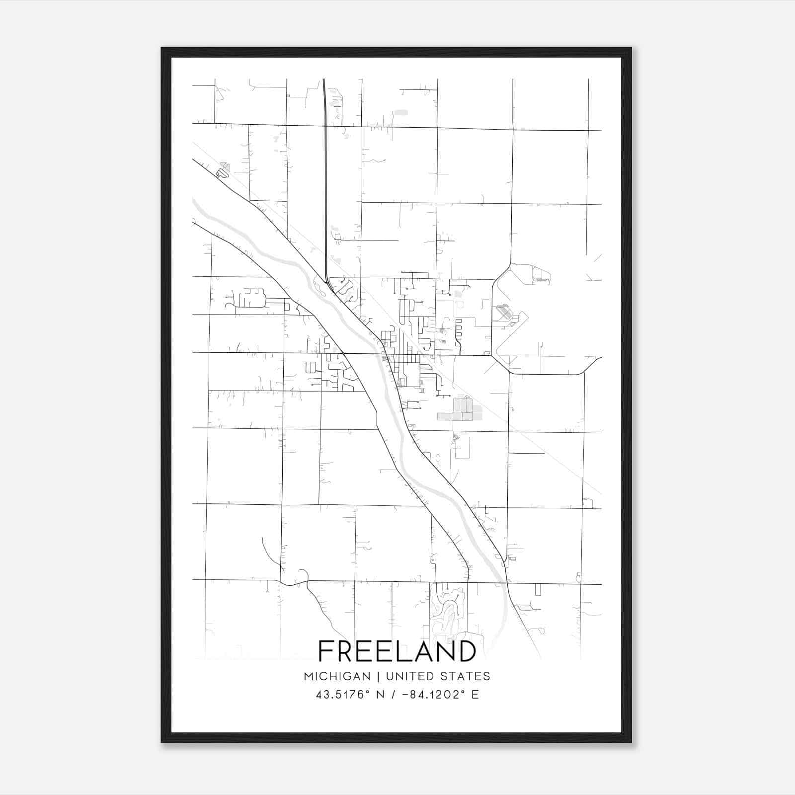 Freeland Michigan Map Poster, Modern Home Decor Wall Art Print - Custom ...