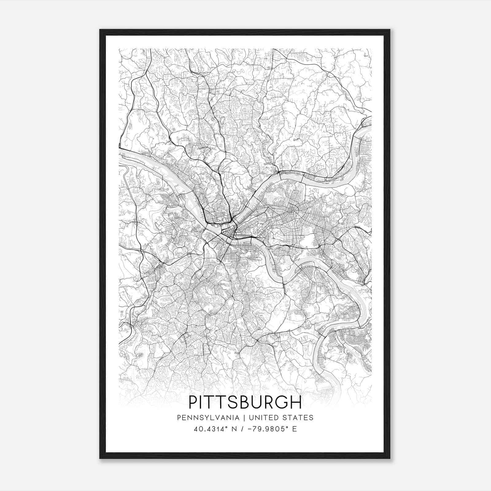 Pittsburgh Pennsylvania Map Poster, Modern Home Decor Wall Art Print ...