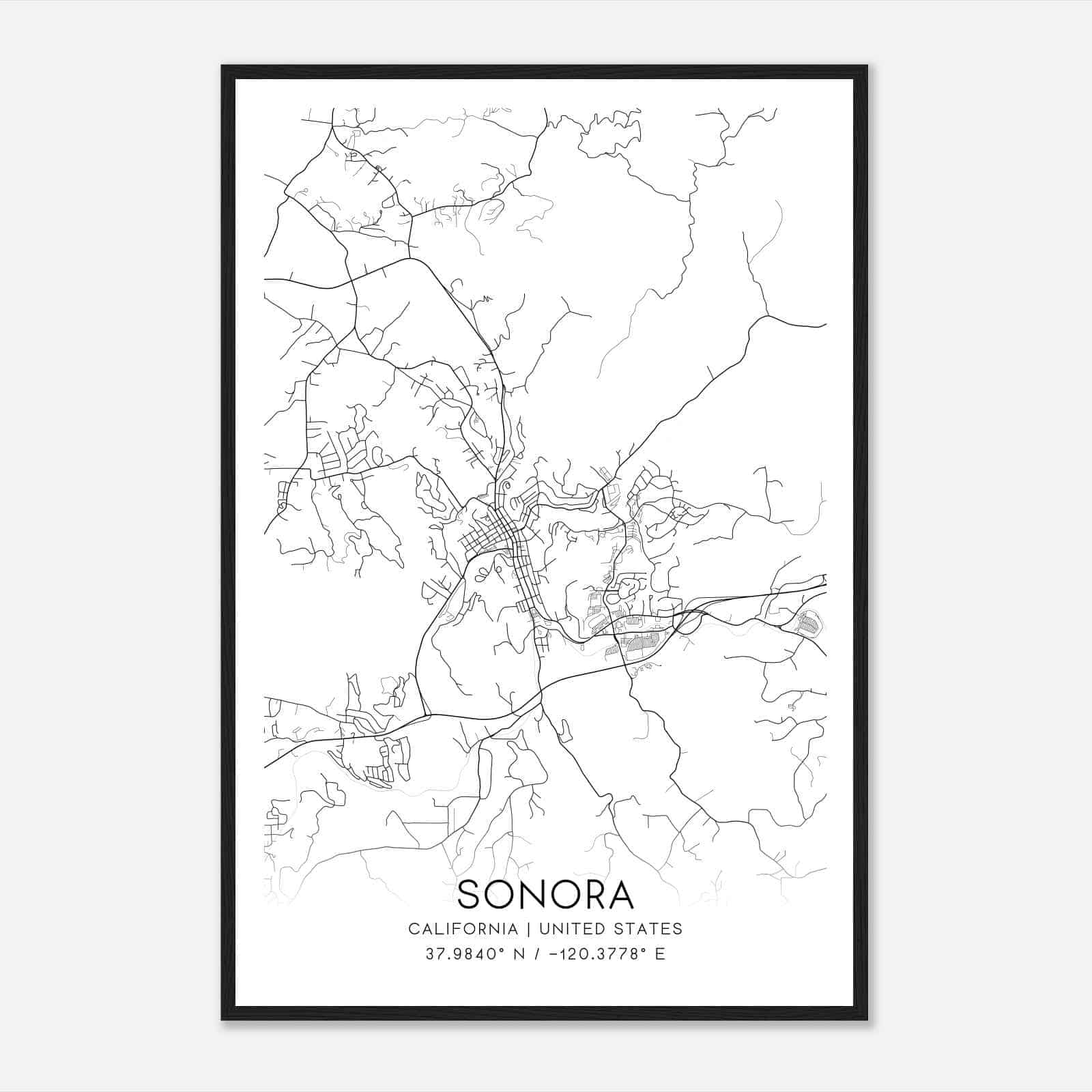 Sonora California Map Poster, Modern Home Decor Wall Art Print - Custom ...