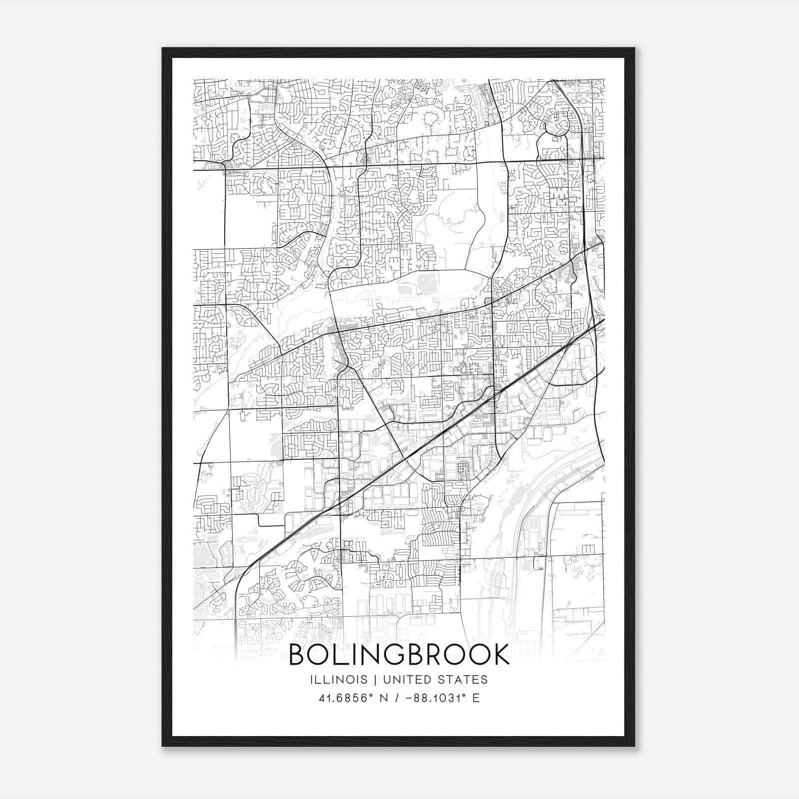 Bolingbrook Illinois Map Poster, Modern Home Decor Wall Art Print ...