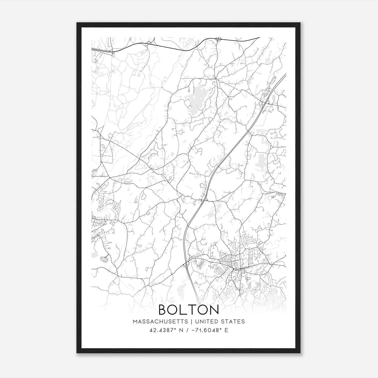 Bolton Massachusetts Map Poster, Modern Home Decor Wall Art Print ...