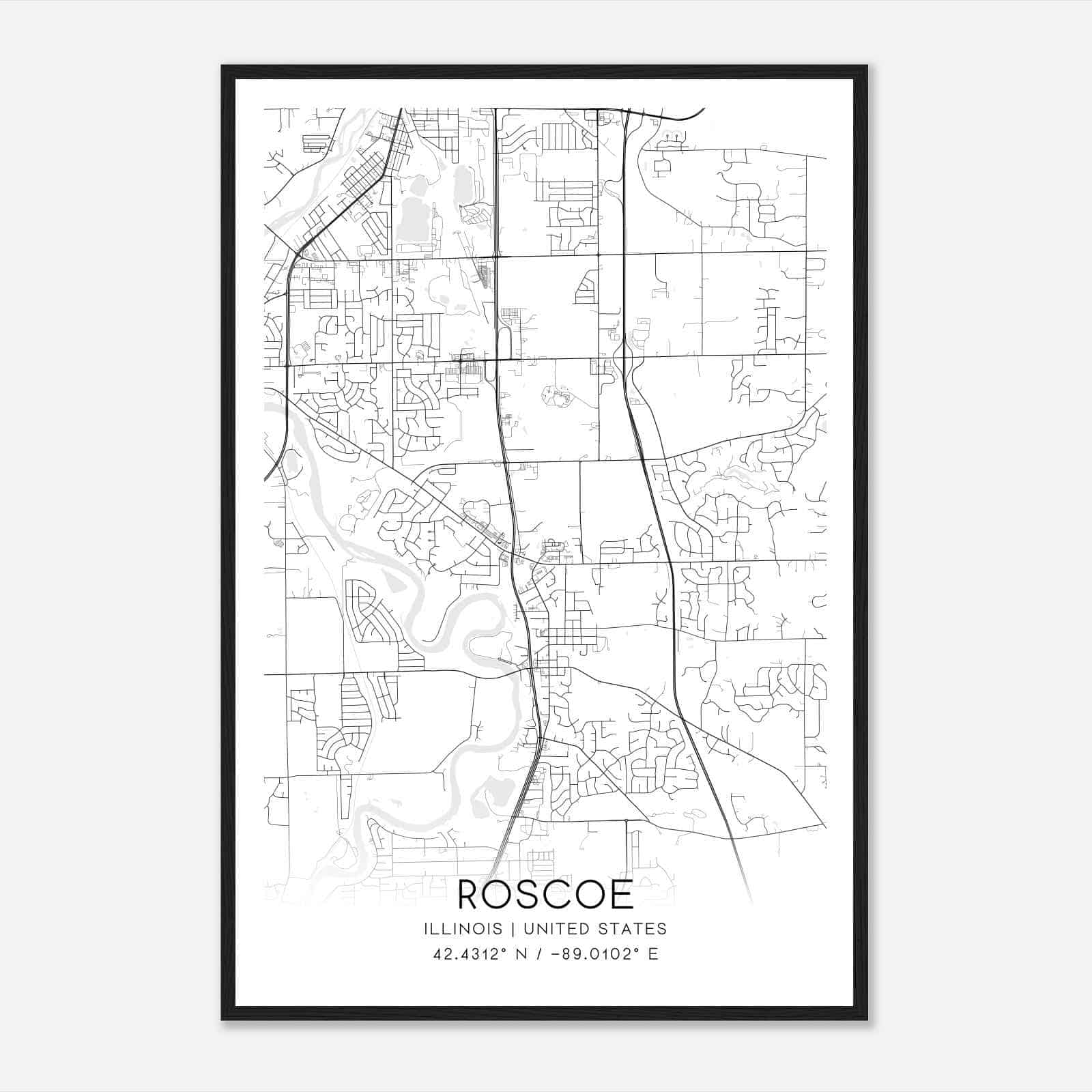 Roscoe Illinois Map Poster, Modern Home Decor Wall Art Print - Custom ...