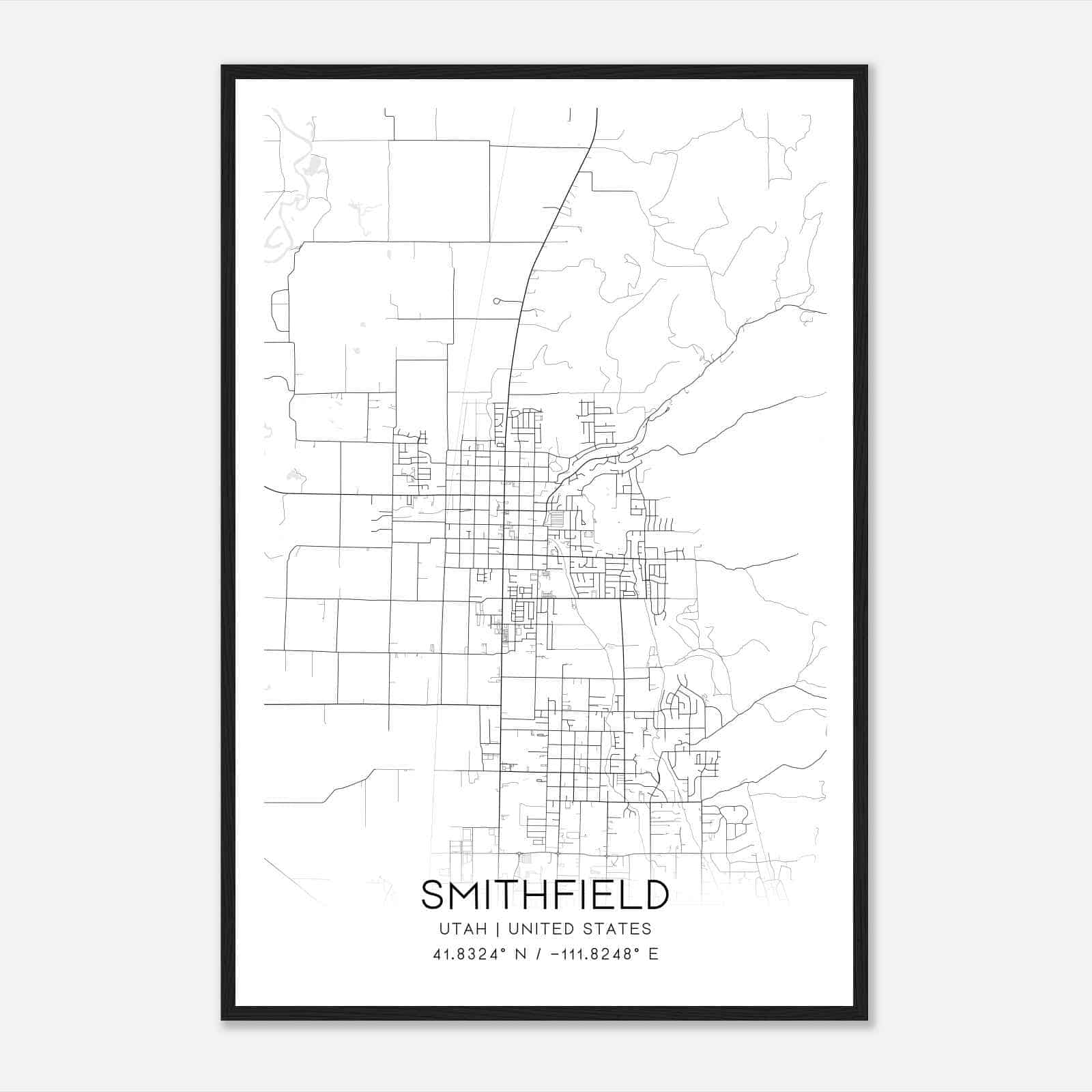 Smithfield Utah Map Poster, Modern Home Decor Wall Art Print - Custom ...