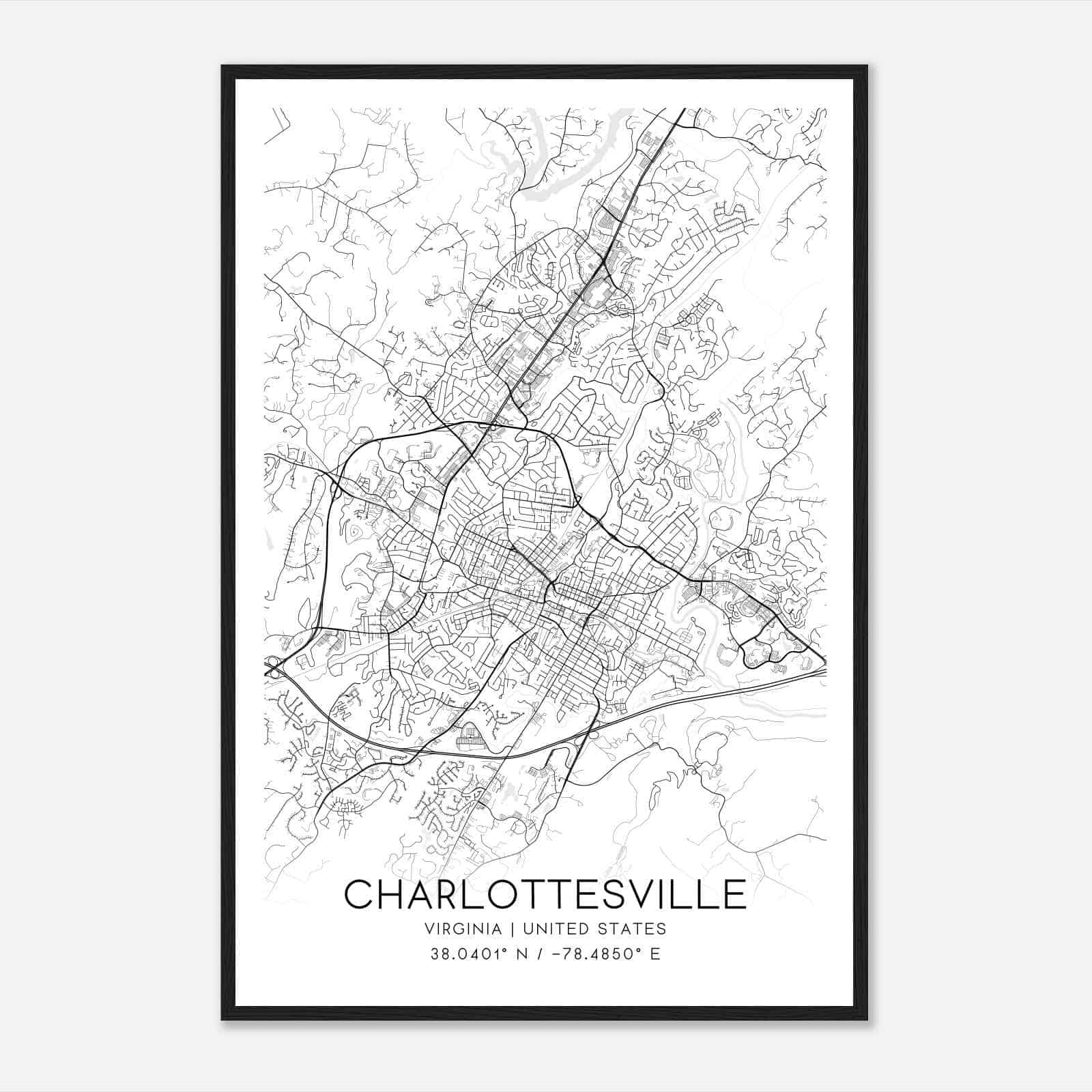 Charlottesville Virginia Map Poster, Modern Home Decor Wall Art Print ...