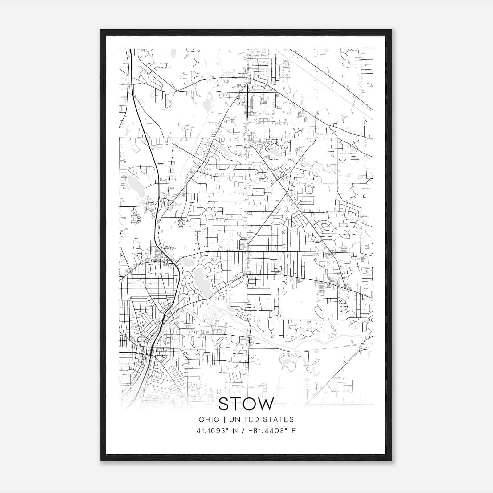 Stow Ohio Map Poster, Modern Home Decor Wall Art Print - Custom Maps ...