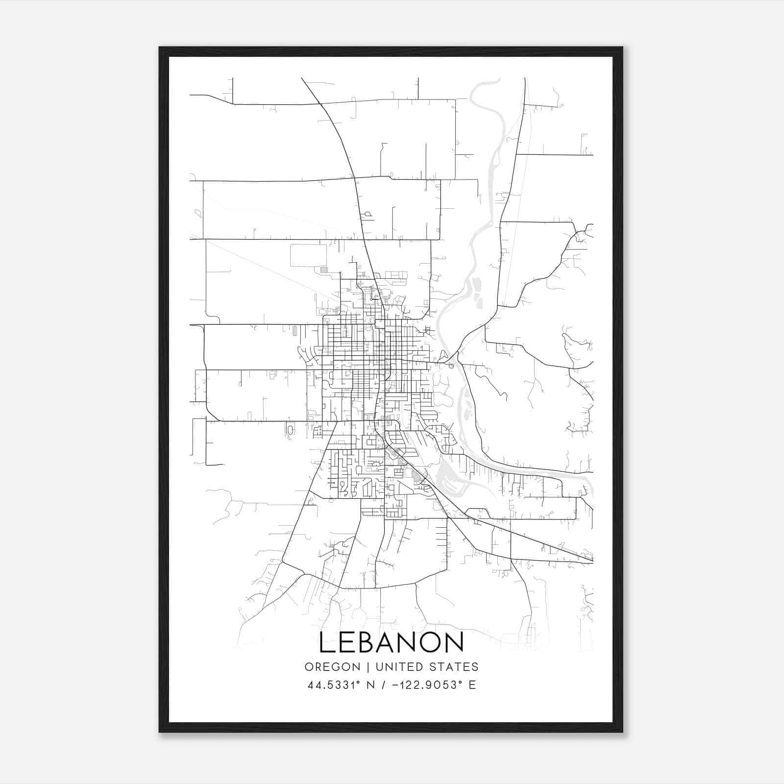 Lebanon Oregon Map Poster, Modern Home Decor Wall Art Print - Custom ...