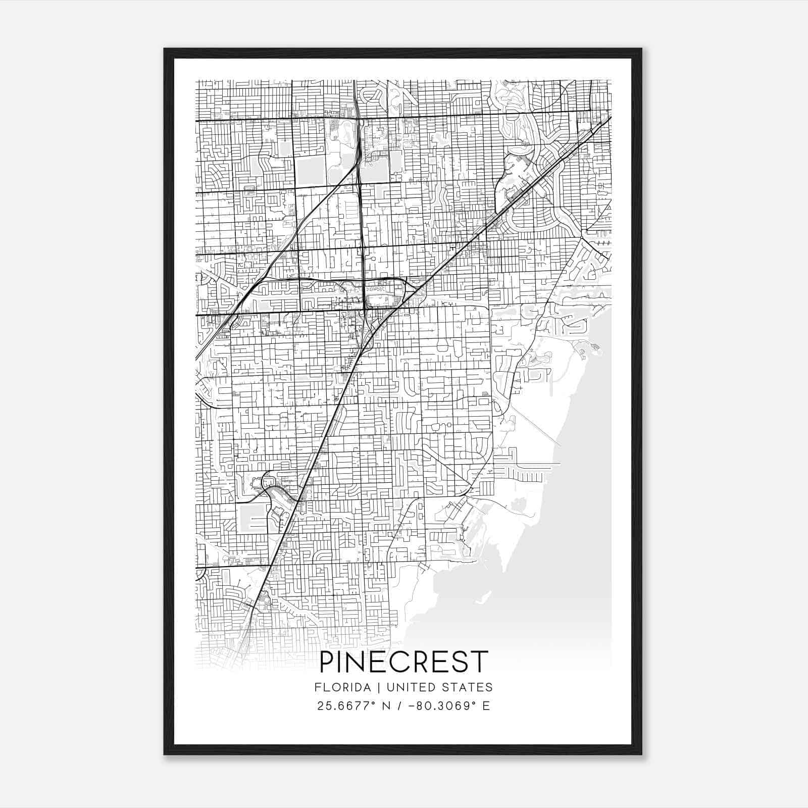 Pinecrest Florida Map Poster, Modern Home Decor Wall Art Print - Custom Maps & Posters