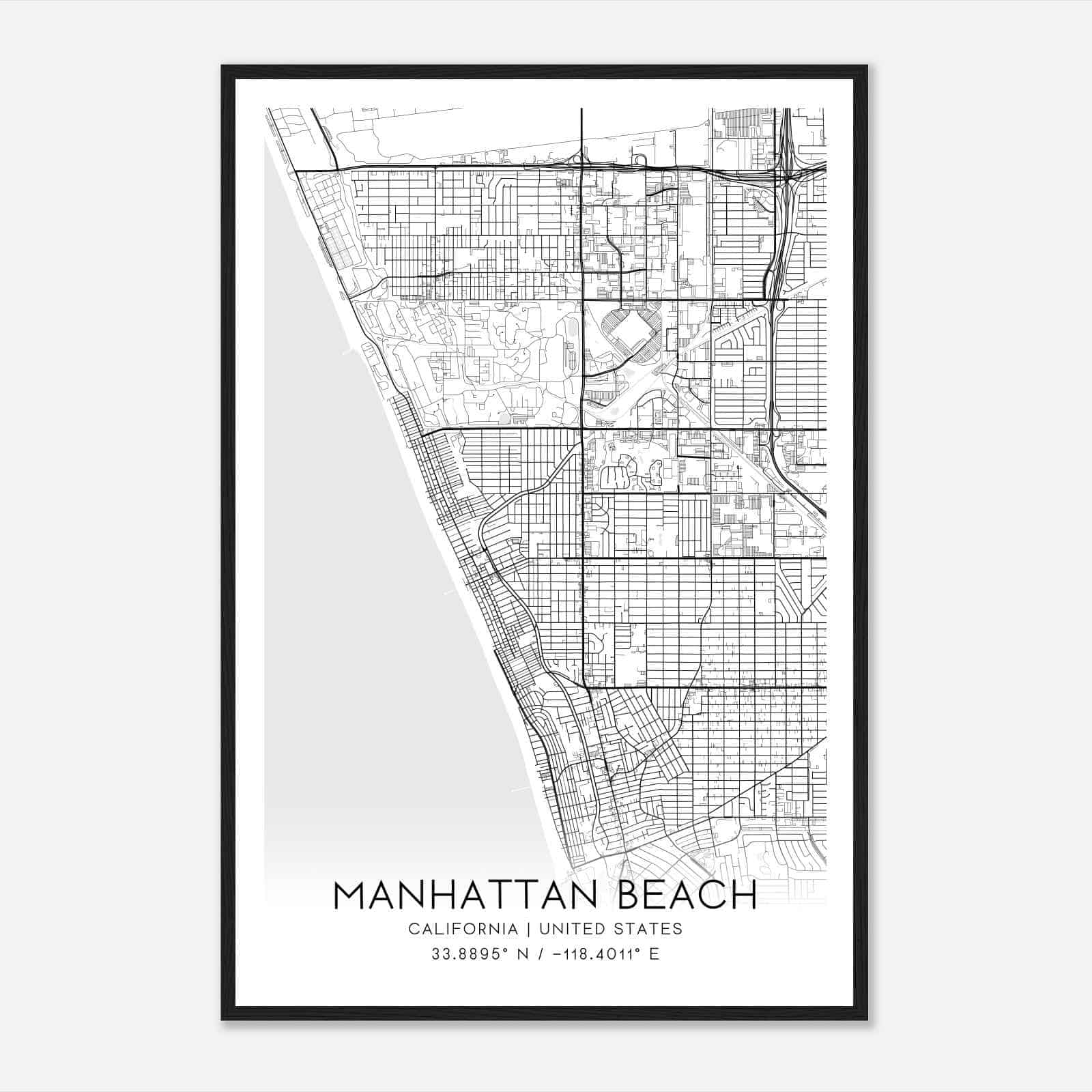 Manhattan Beach California Map Poster, Modern Home Decor Wall Art Print ...