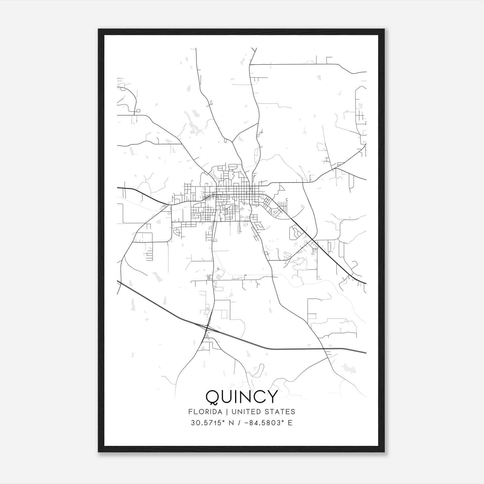Quincy Florida Map Poster, Modern Home Decor Wall Art Print - Custom ...