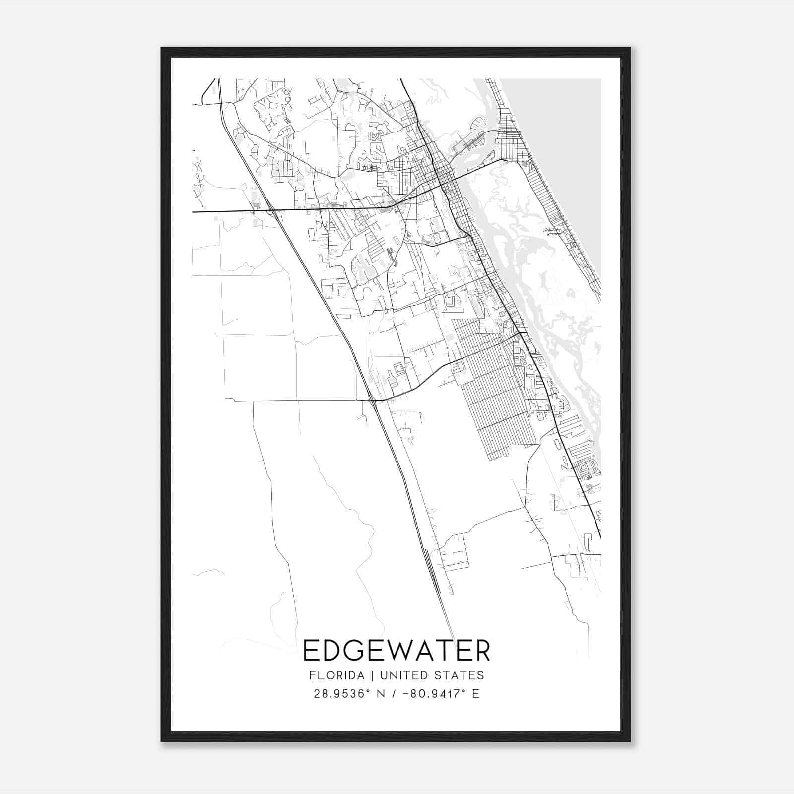Edgewater Florida Map Poster, Modern Home Decor Wall Art Print - Custom ...