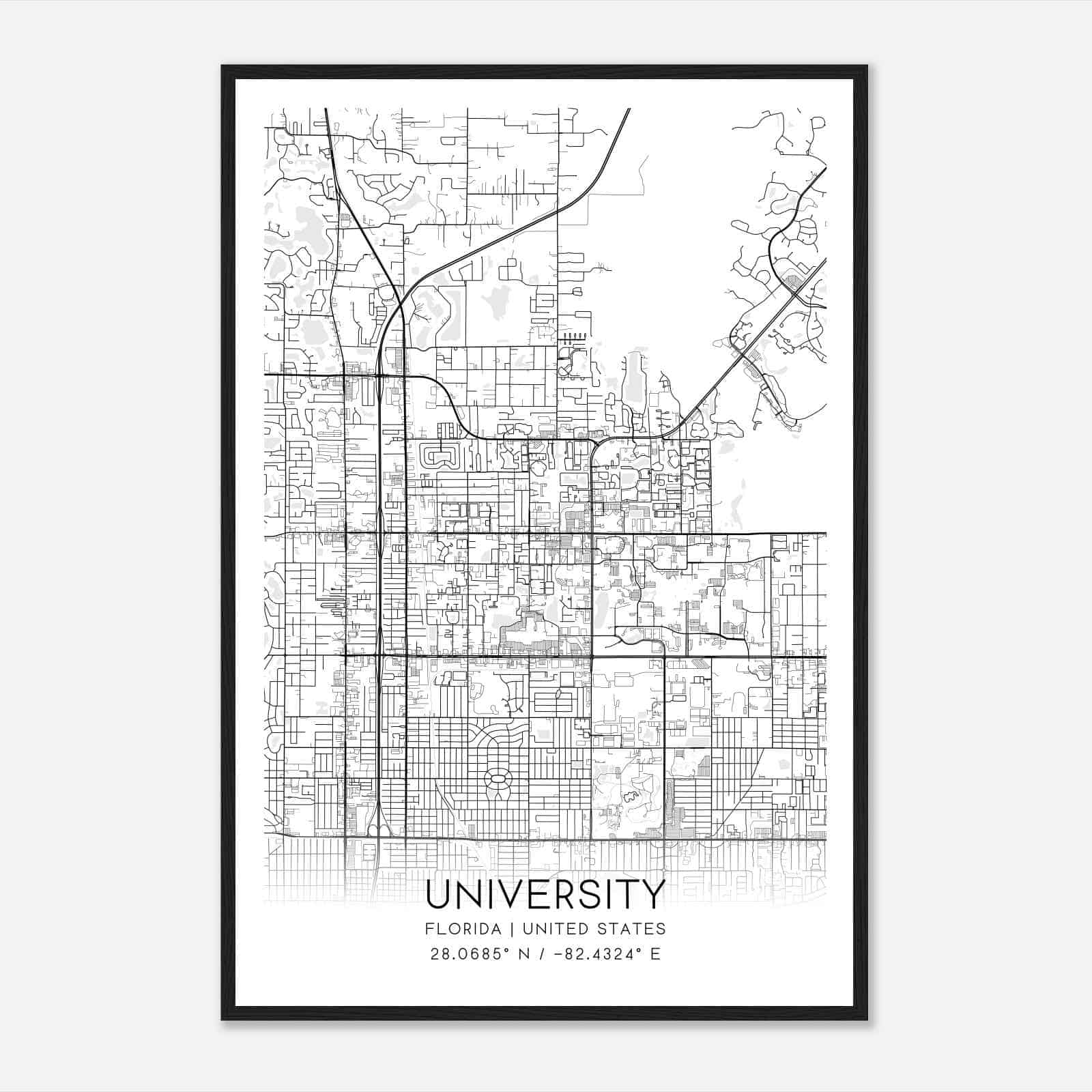 University Florida Map Poster, Modern Home Decor Wall Art Print - Custom Maps & Posters
