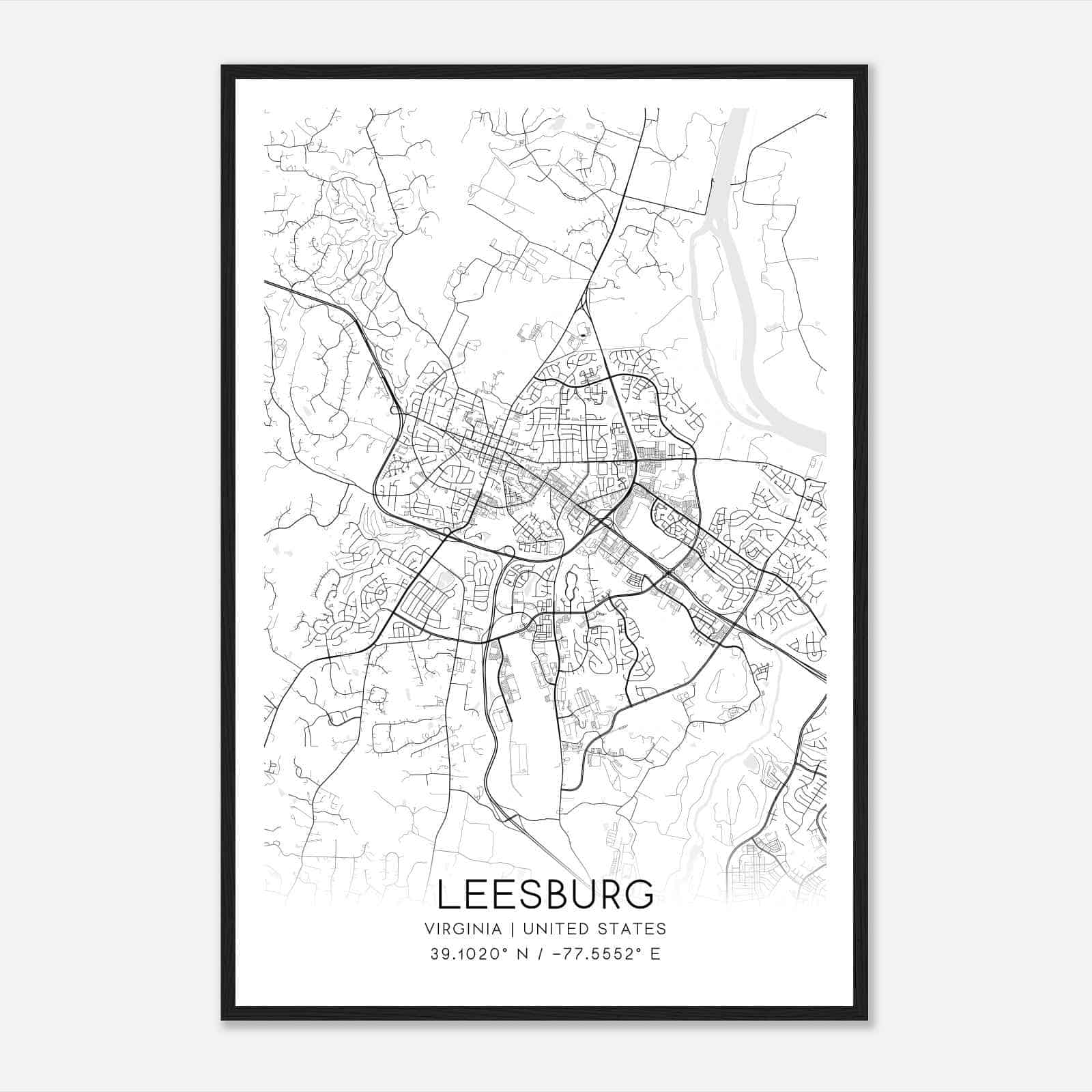 Leesburg Virginia Map Poster, Modern Home Decor Wall Art Print - Custom ...