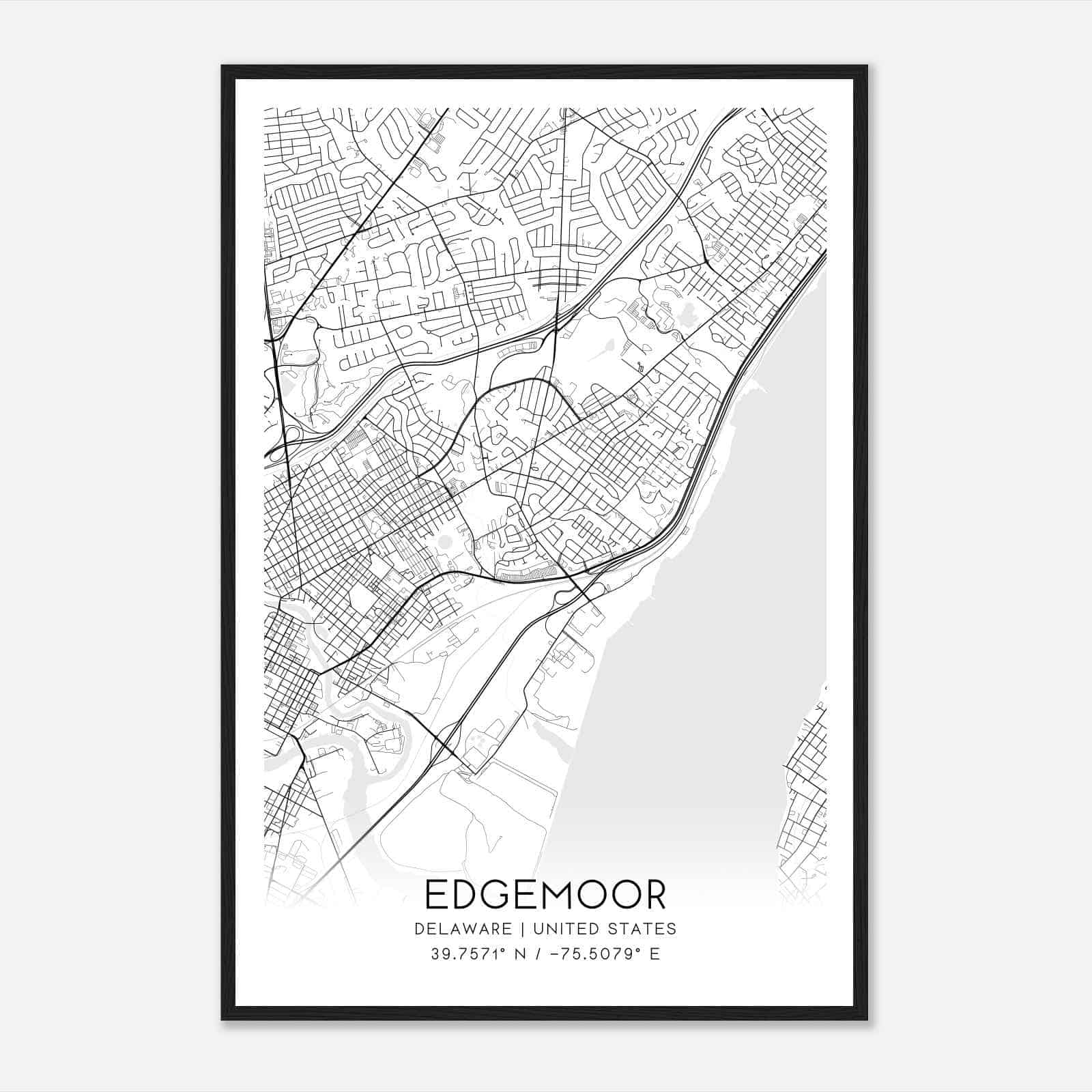 Edgemoor Delaware Map Poster, Modern Home Decor Wall Art Print - Custom Maps & Posters