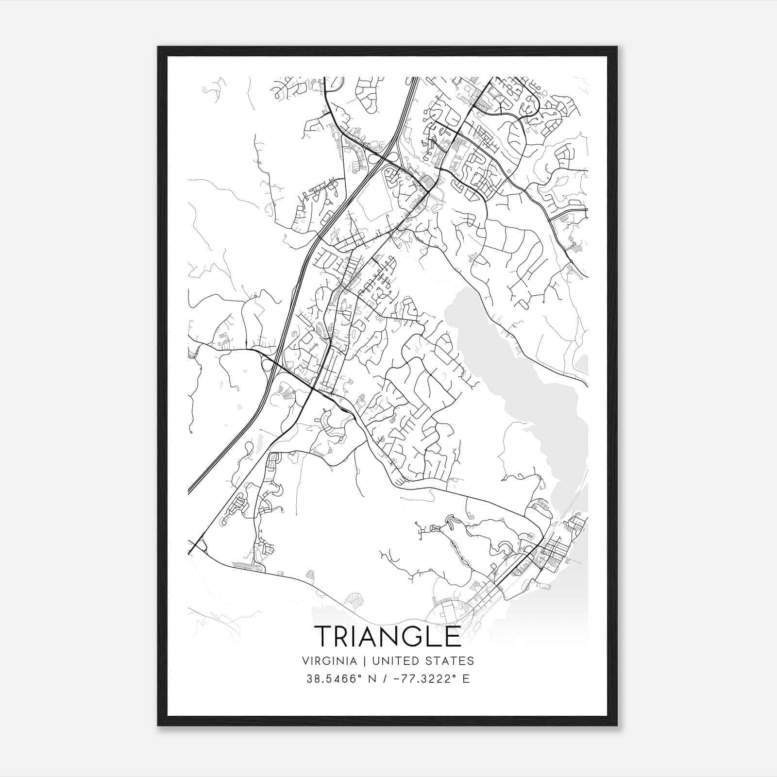 Triangle Virginia Map Poster, Modern Home Decor Wall Art Print - Custom ...