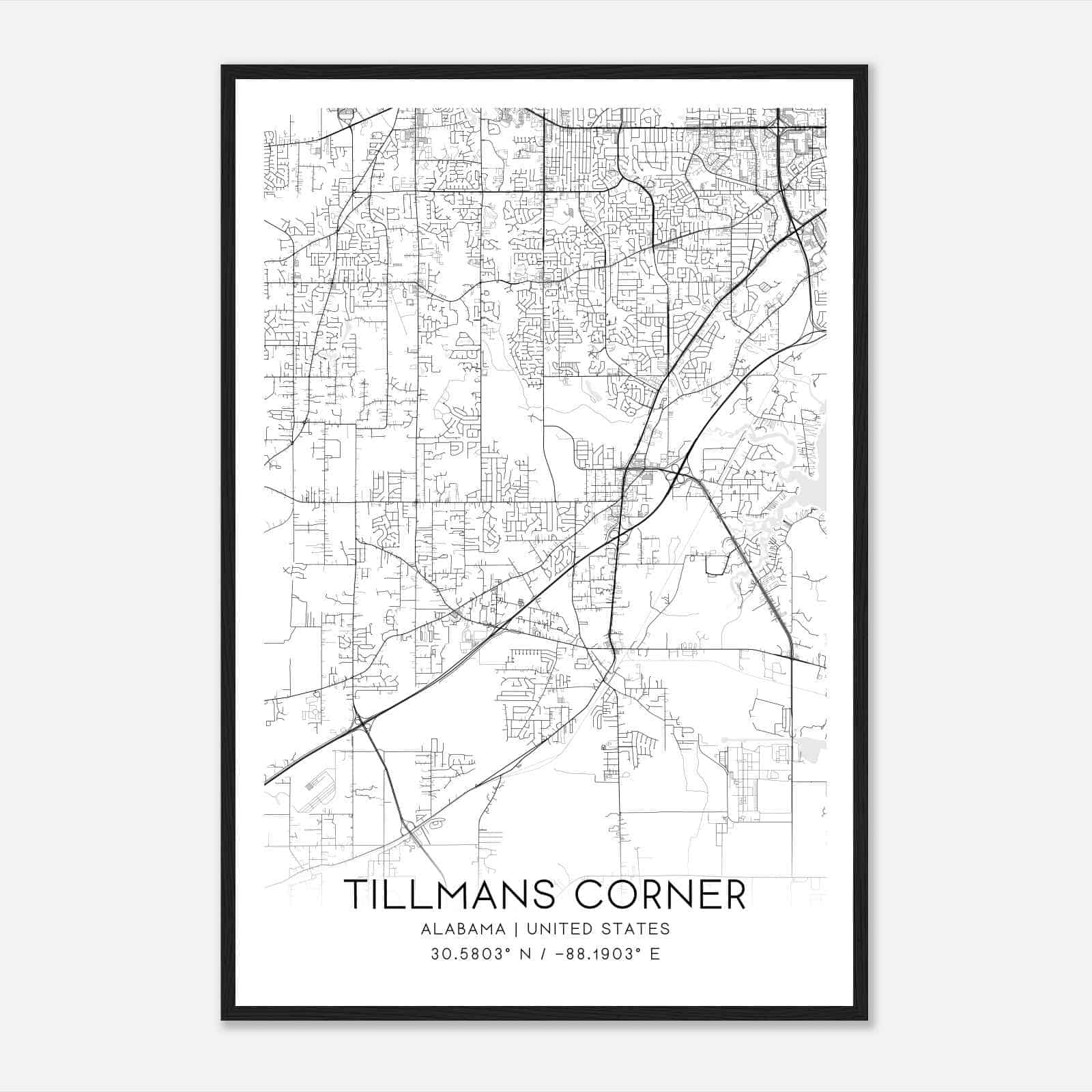 Tillmans Corner Alabama Map Poster, Modern Home Decor Wall Art Print ...