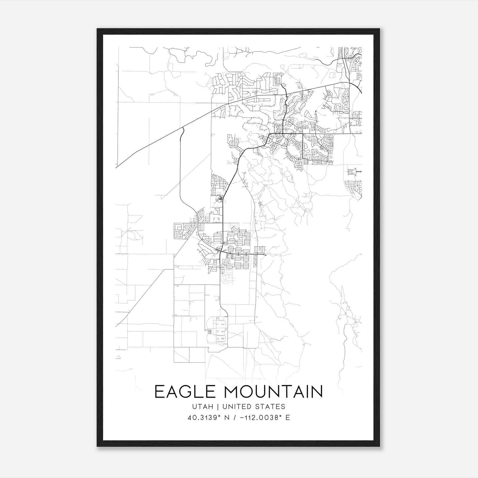Eagle Mountain Utah Map Poster, Modern Home Decor Wall Art Print - Custom Maps & Posters