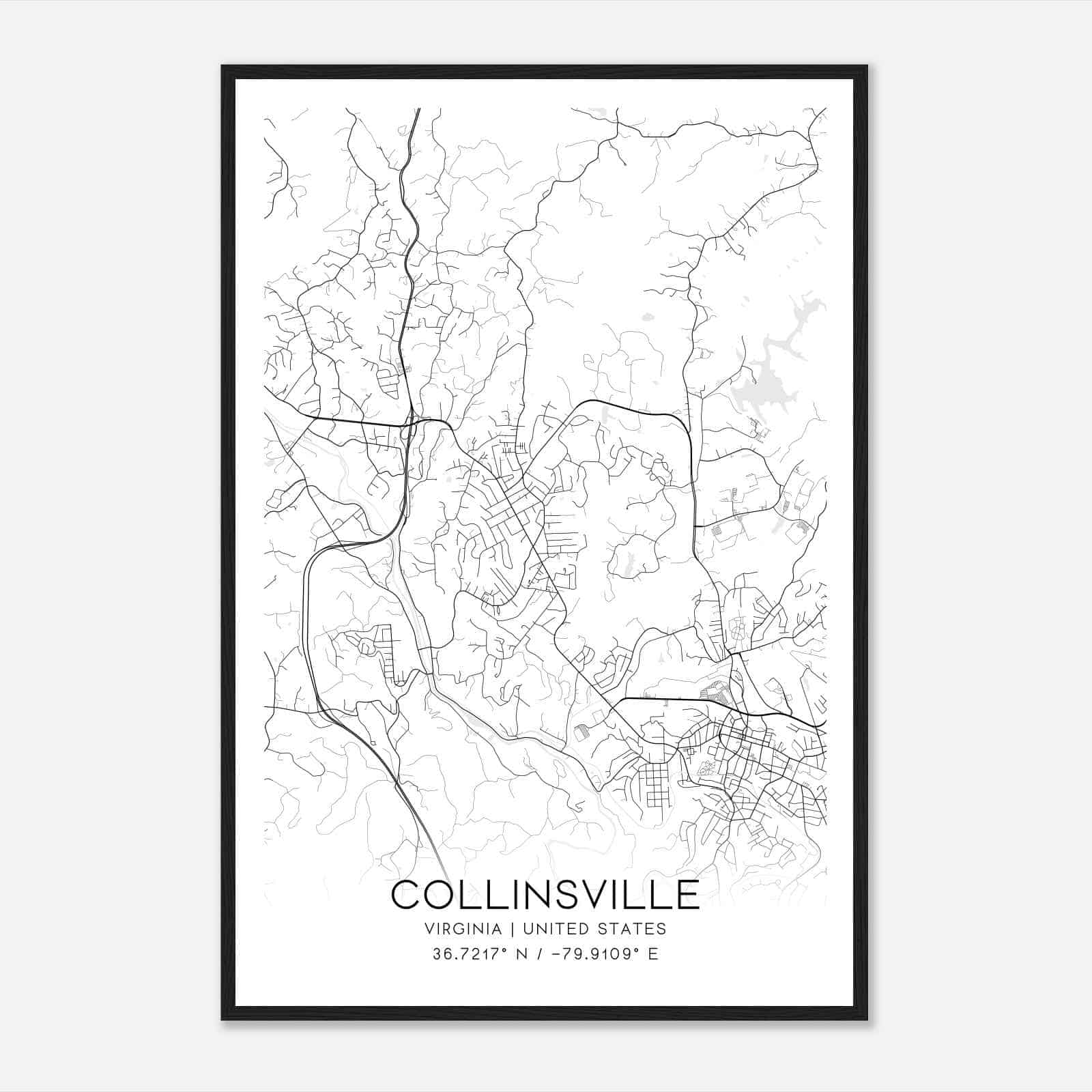 Collinsville Virginia Map Poster, Modern Home Decor Wall Art Print ...