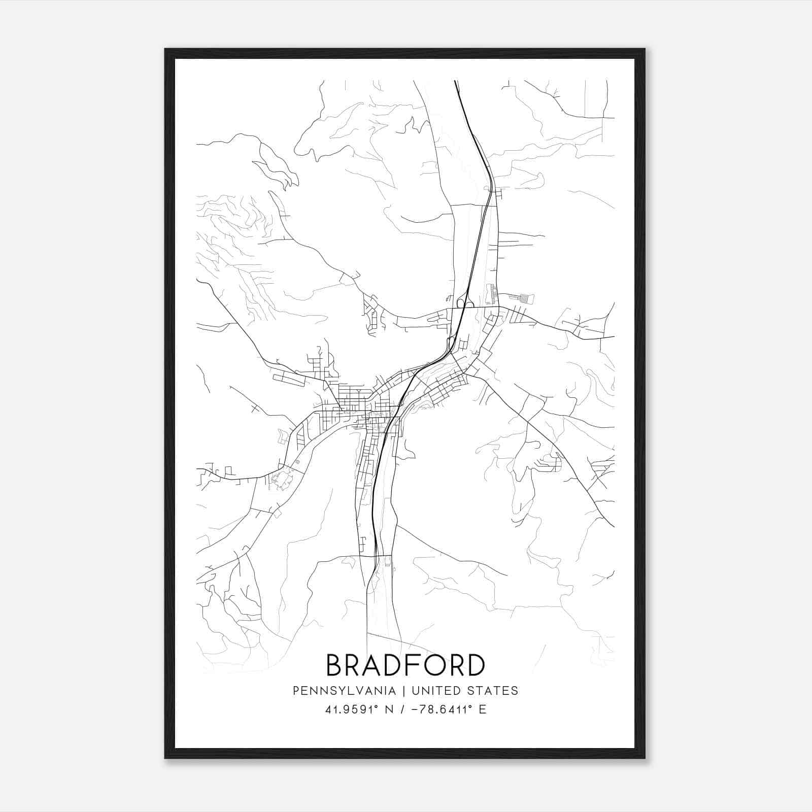 Bradford Pennsylvania Map Poster, Modern Home Decor Wall Art Print ...