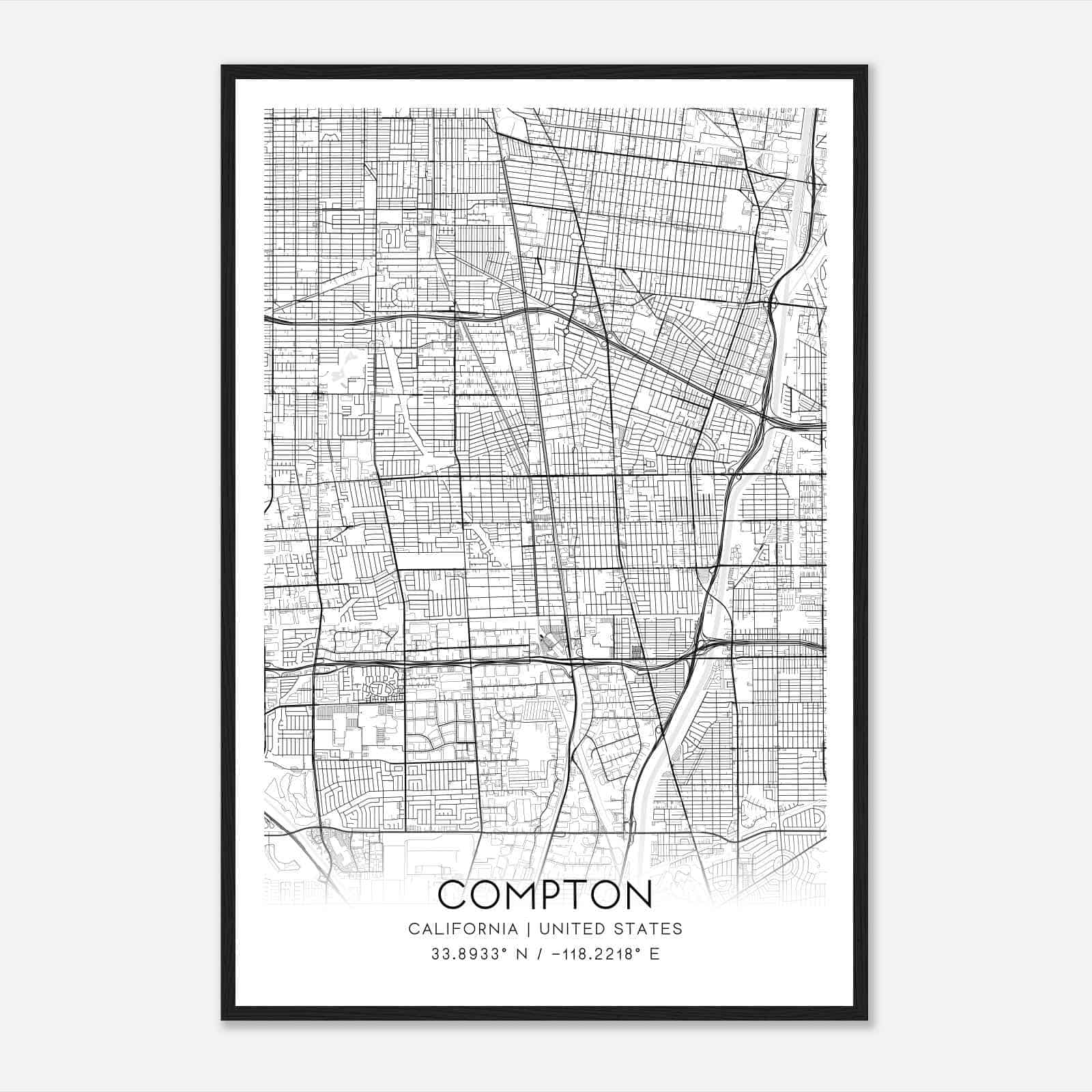 Compton California Map Poster, Modern Home Decor Wall Art Print ...