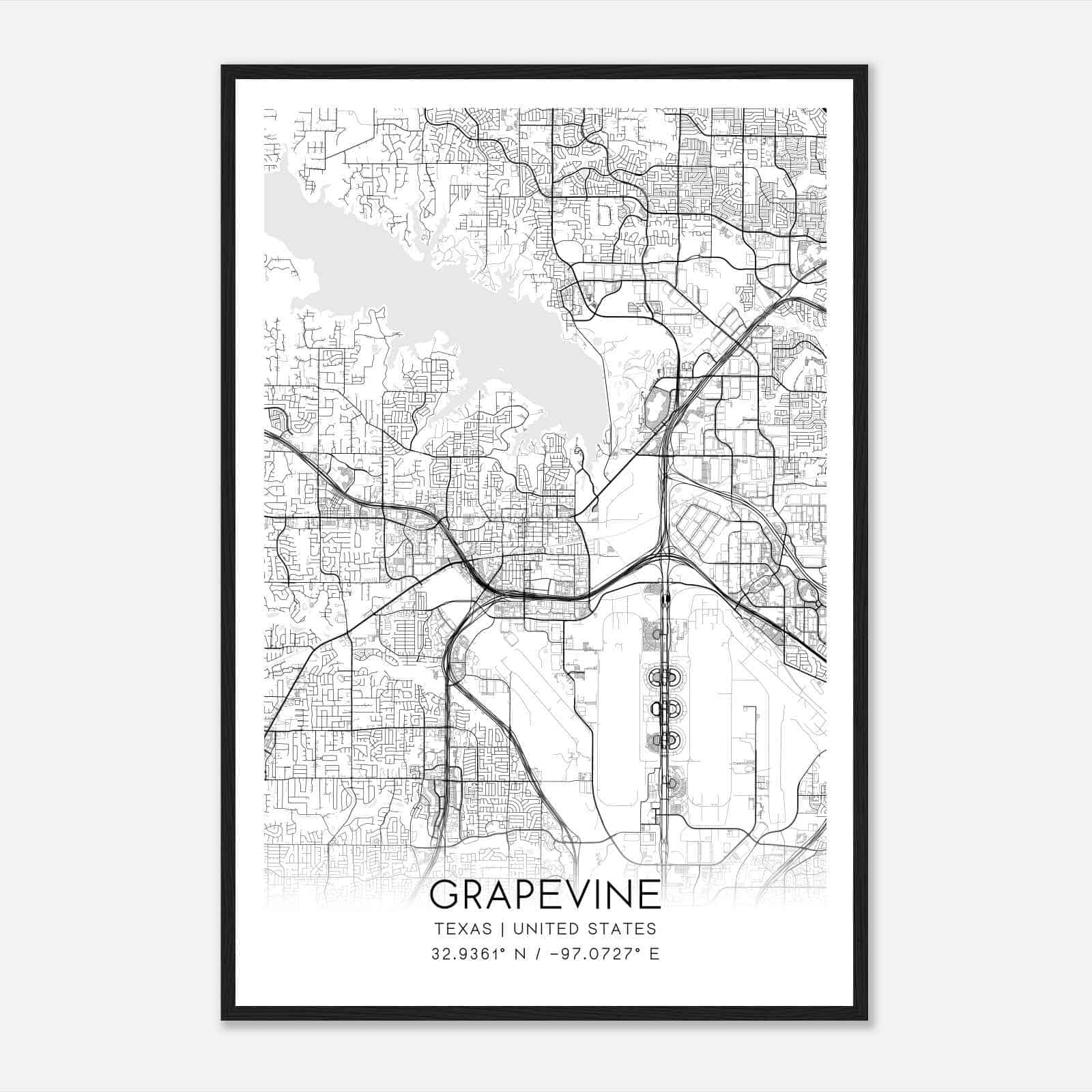 Grapevine Texas Map Poster, Modern Home Decor Wall Art Print - Custom ...