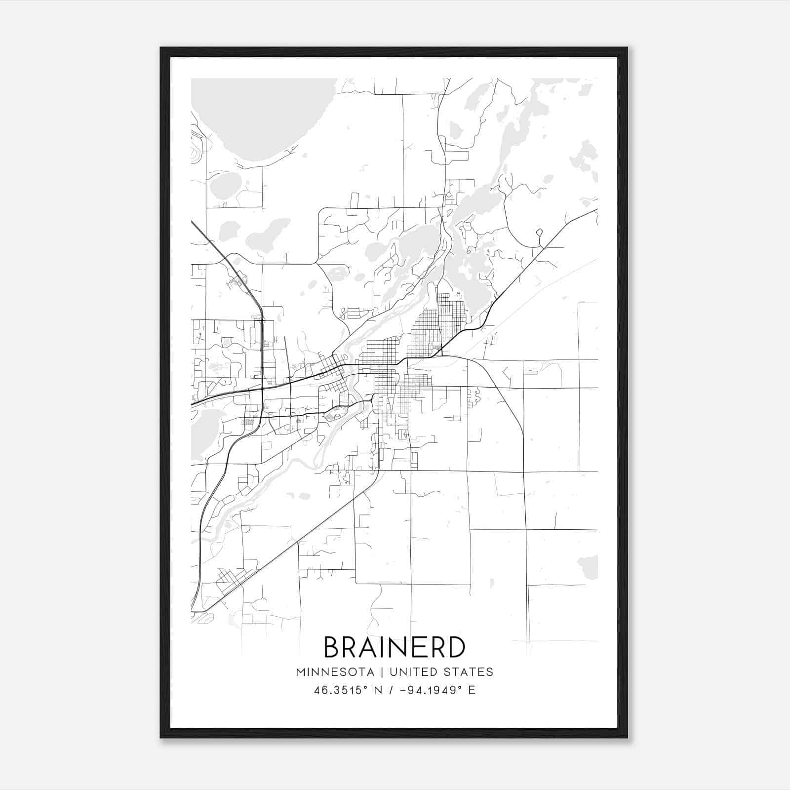 Brainerd Minnesota Map Poster, Modern Home Decor Wall Art Print ...