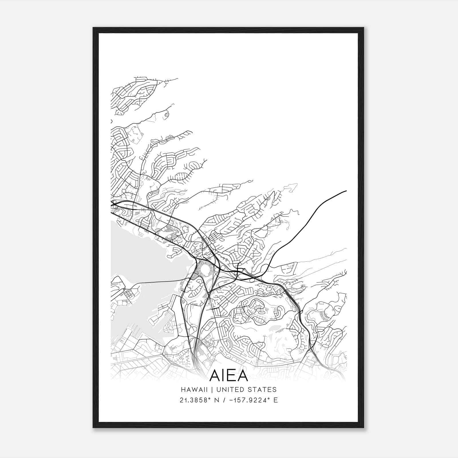 Aiea Hawaii Map Poster, Modern Home Decor Wall Art Print - Custom Maps ...