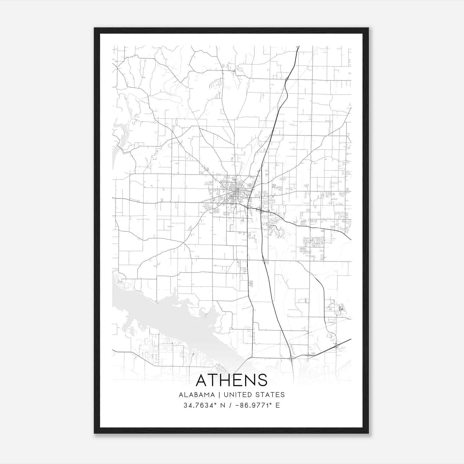 Athens Alabama Map Poster, Modern Home Decor Wall Art Print - Custom ...