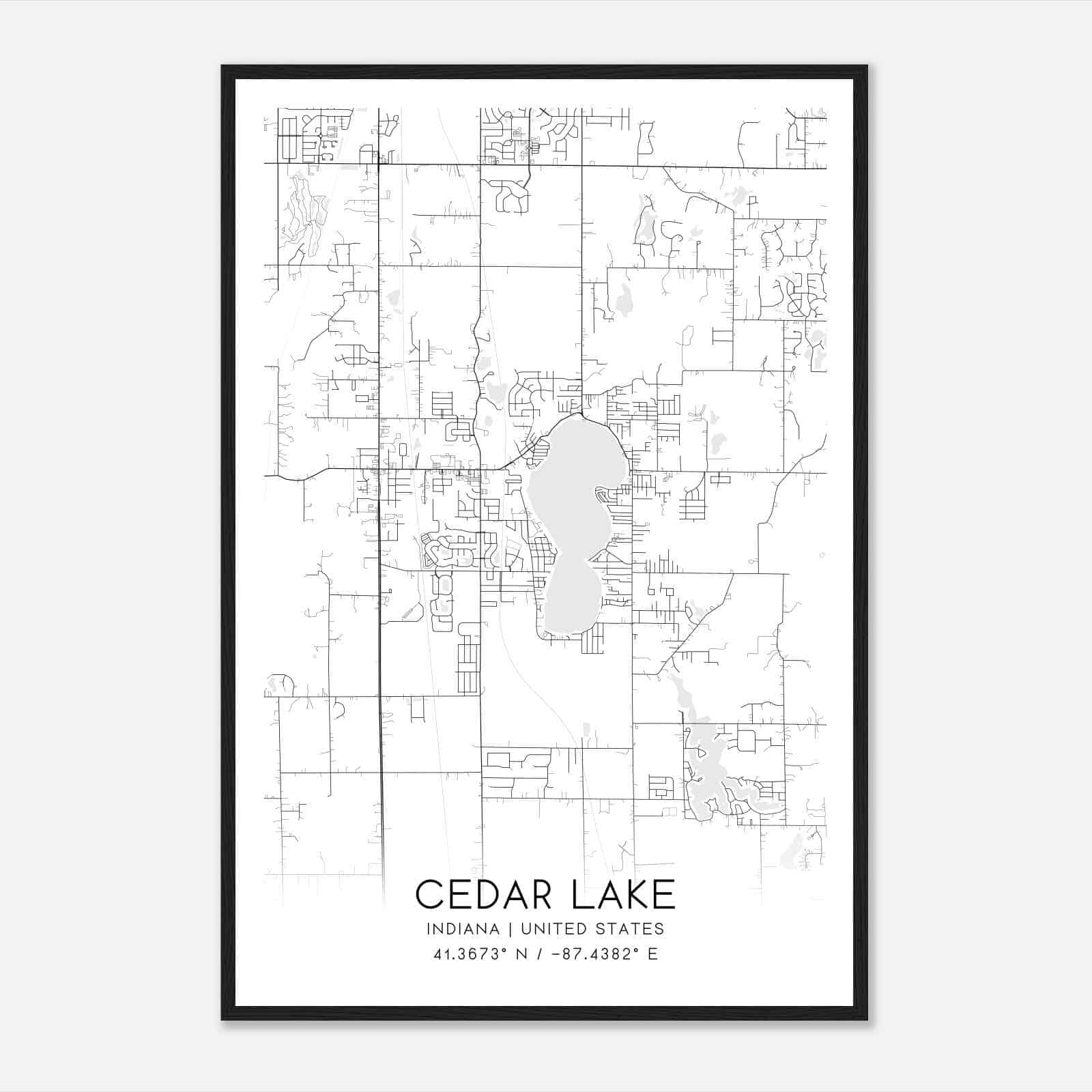 Vintage Cedar Lake Indiana Map Poster, Modern Home Decor Wall Art Print ...