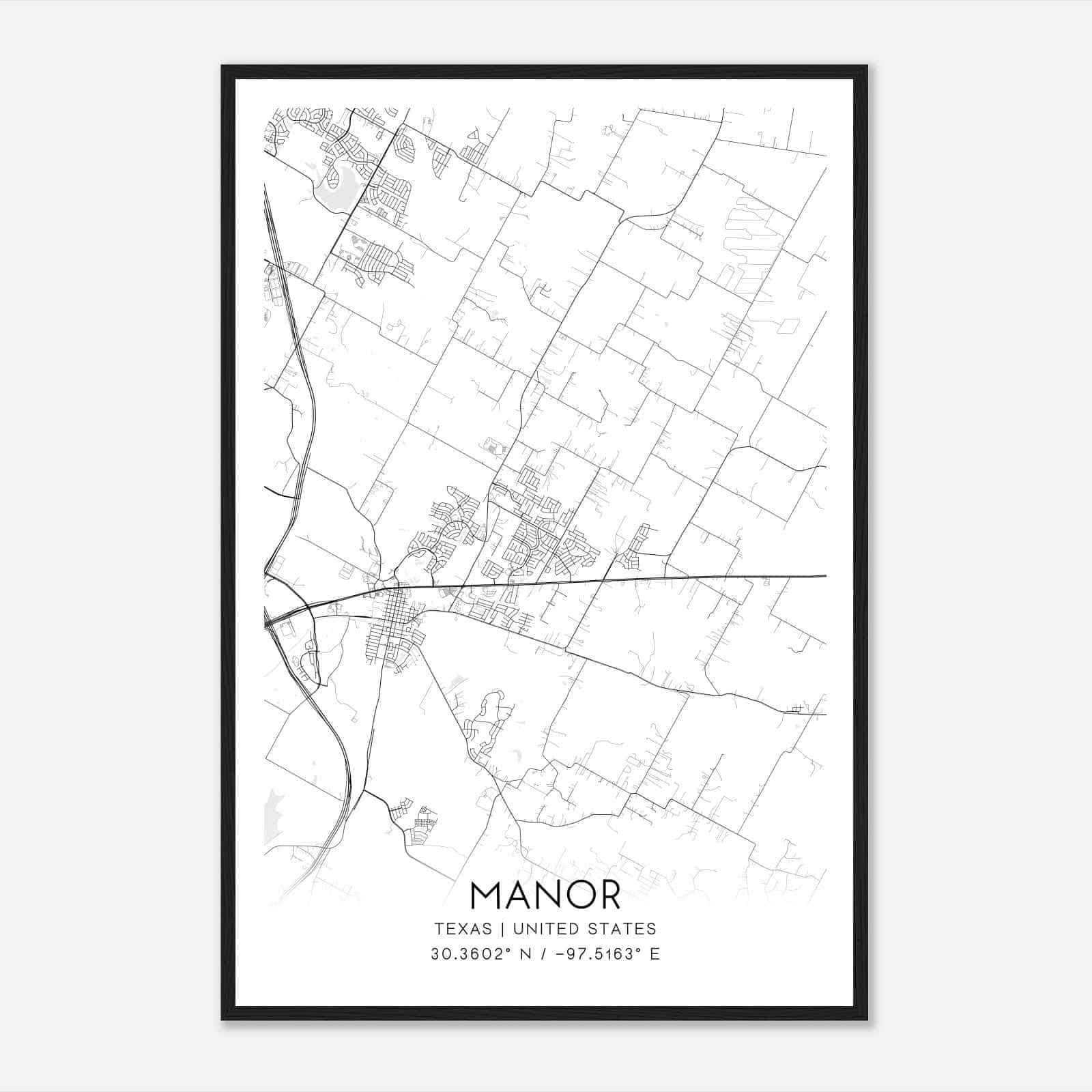 Manor Texas Map Poster, Modern Home Decor Wall Art Print - Custom Maps ...