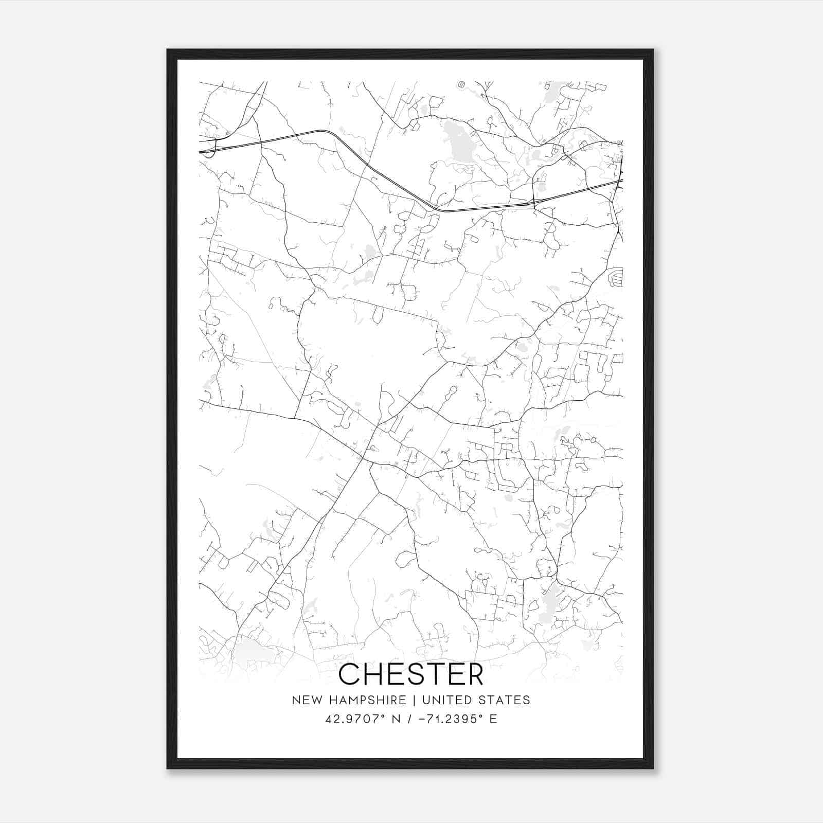 Chester New Hampshire Map Poster, Modern Home Decor Wall Art Print ...