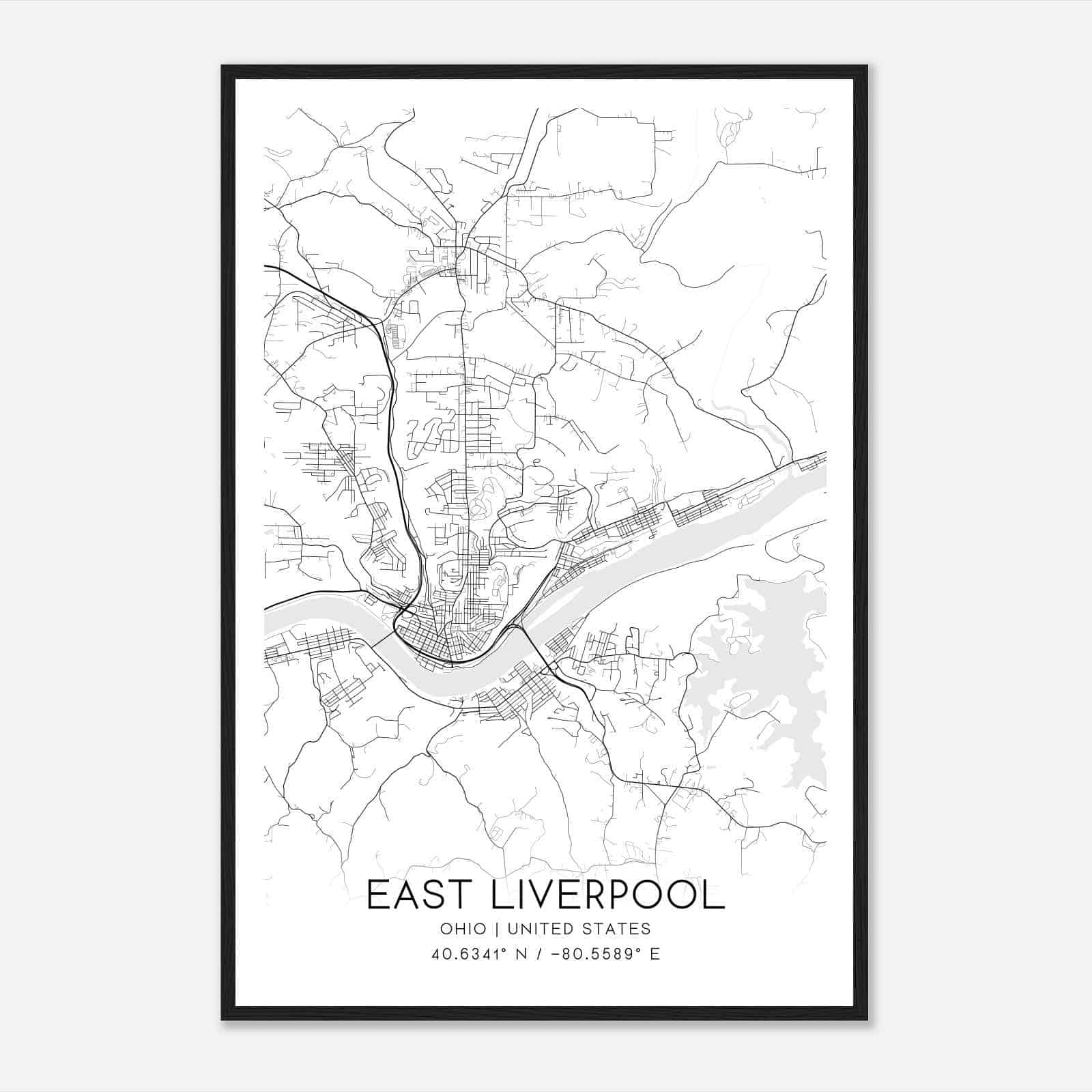 East Liverpool Ohio Map Poster, Modern Home Decor Wall Art Print ...