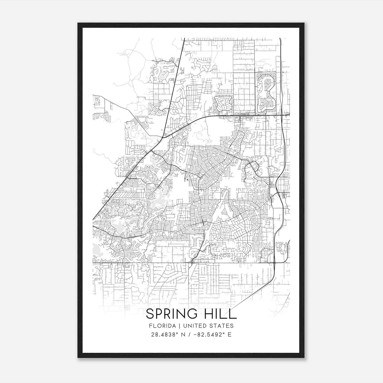 Spring Hill Florida Map Poster, Modern Home Decor Wall Art Print ...