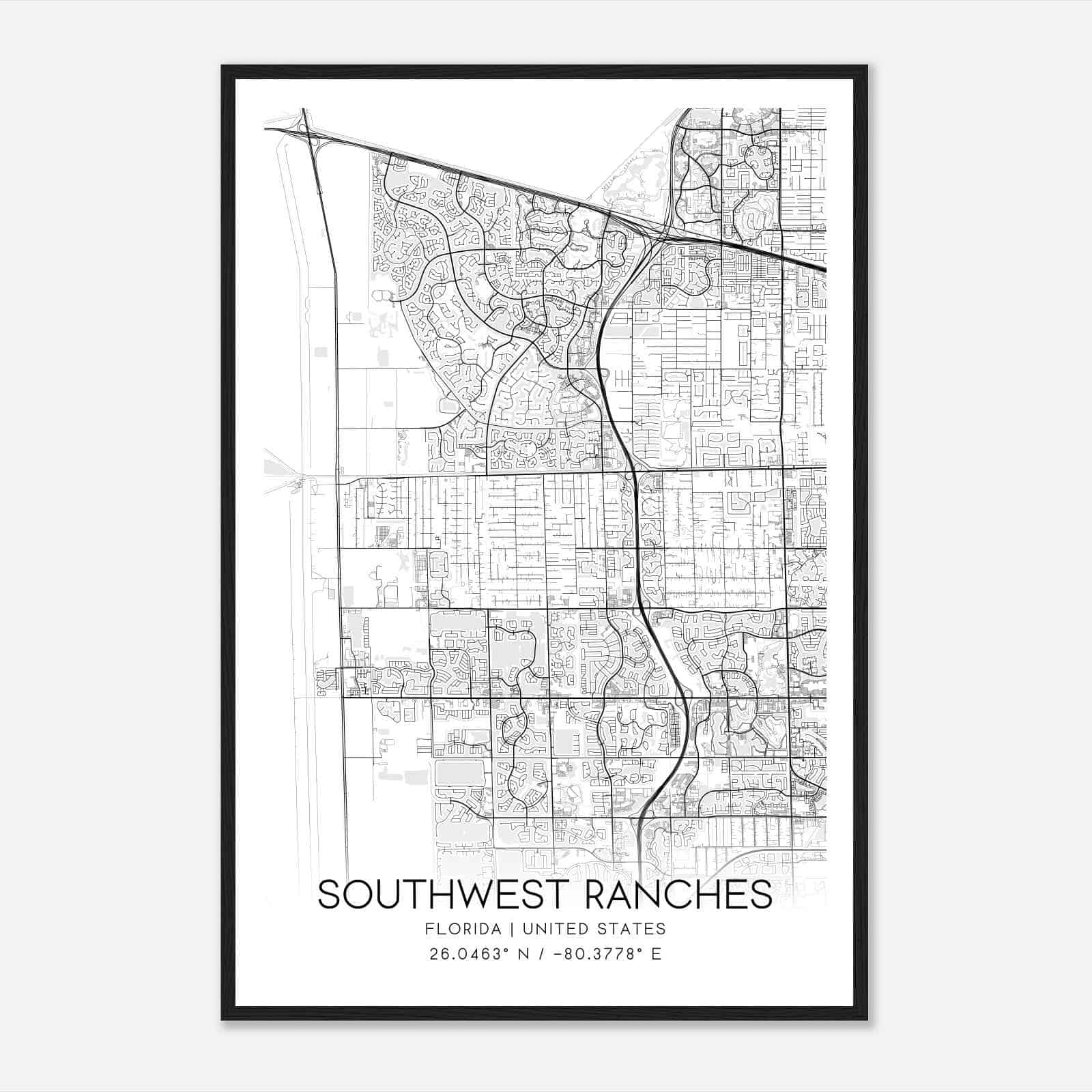 Southwest Ranches Florida Map Poster, Modern Home Decor Wall Art Print ...