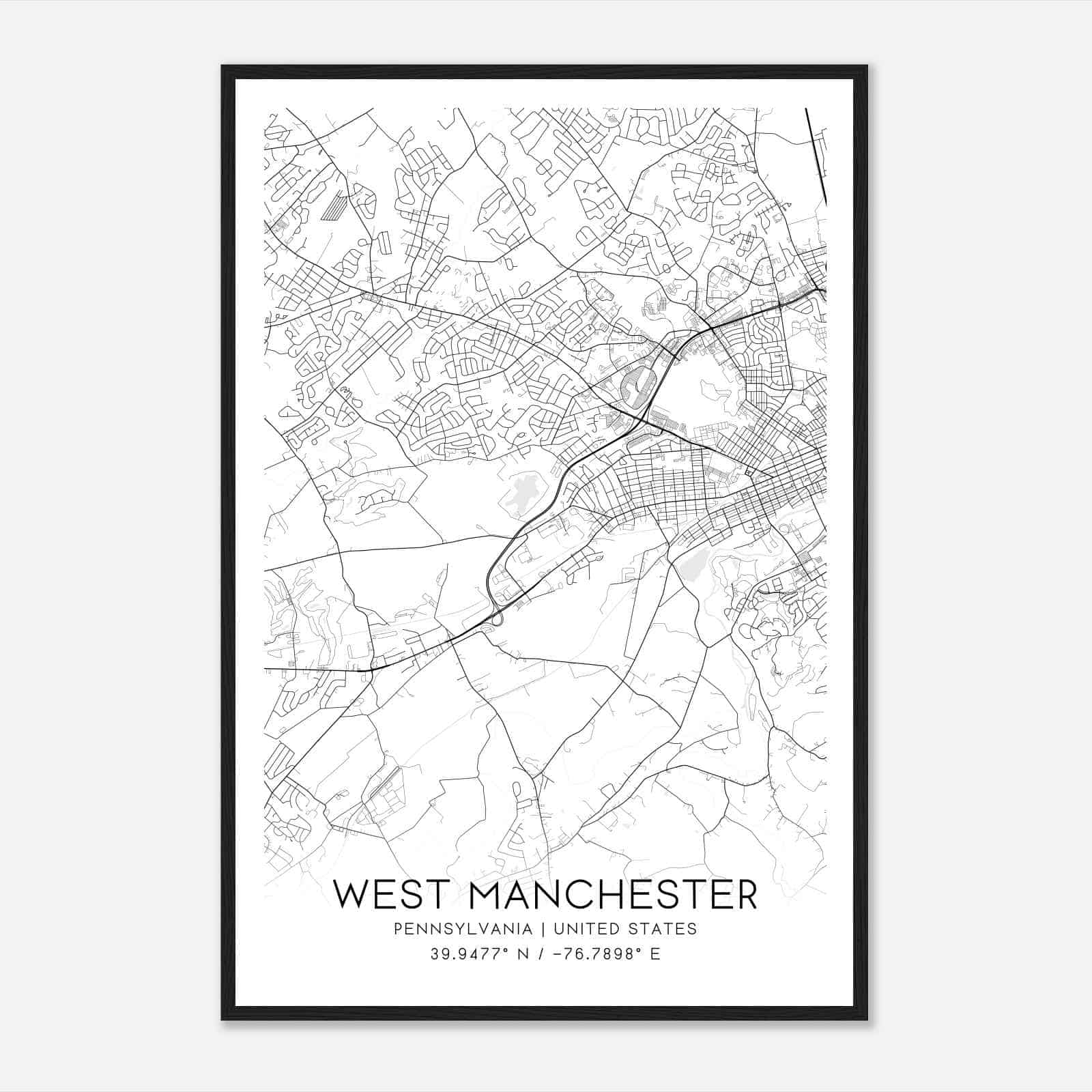West Manchester Pennsylvania Map Poster, Modern Home Decor Wall Art ...