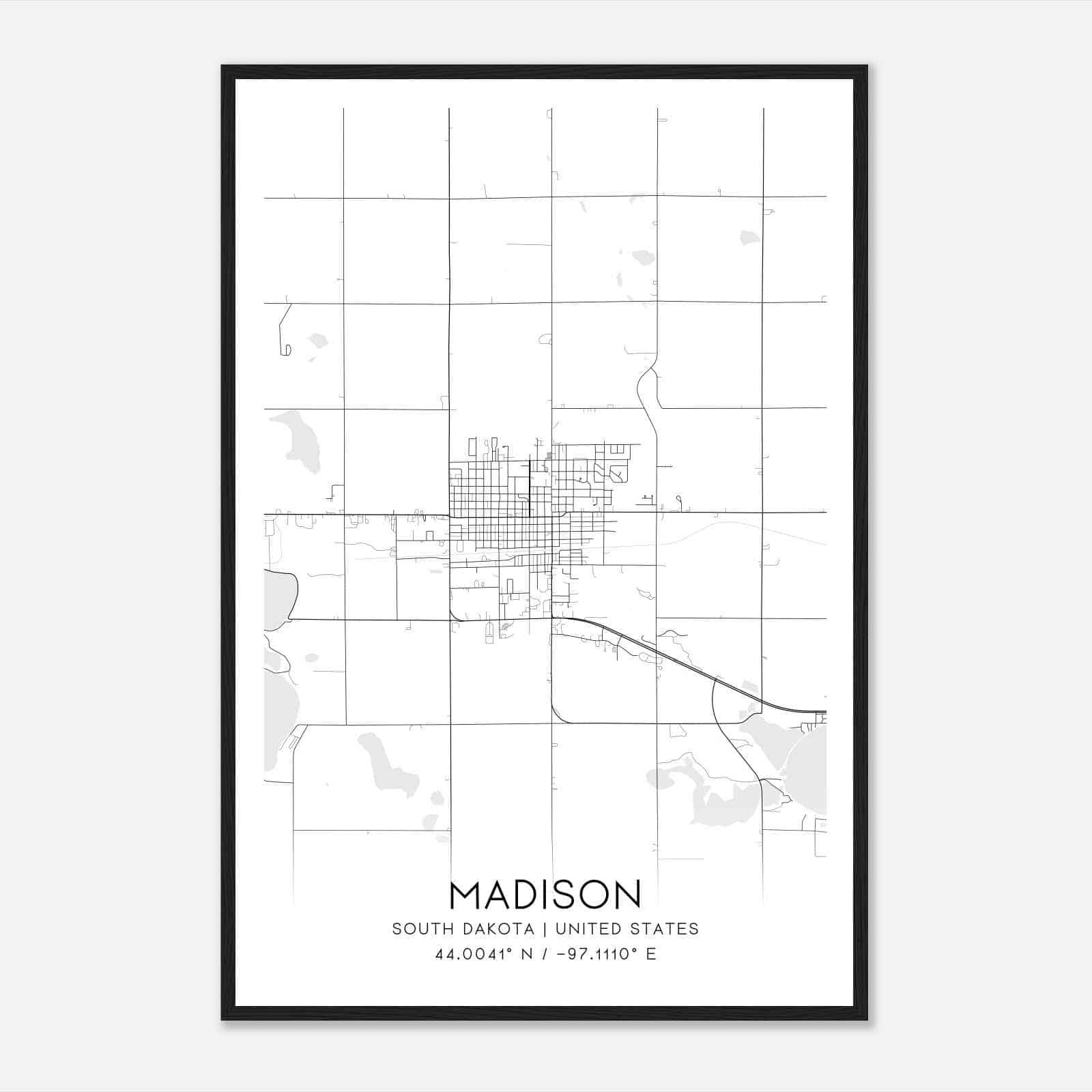 Madison South Dakota Map Poster, Modern Home Decor Wall Art Print ...
