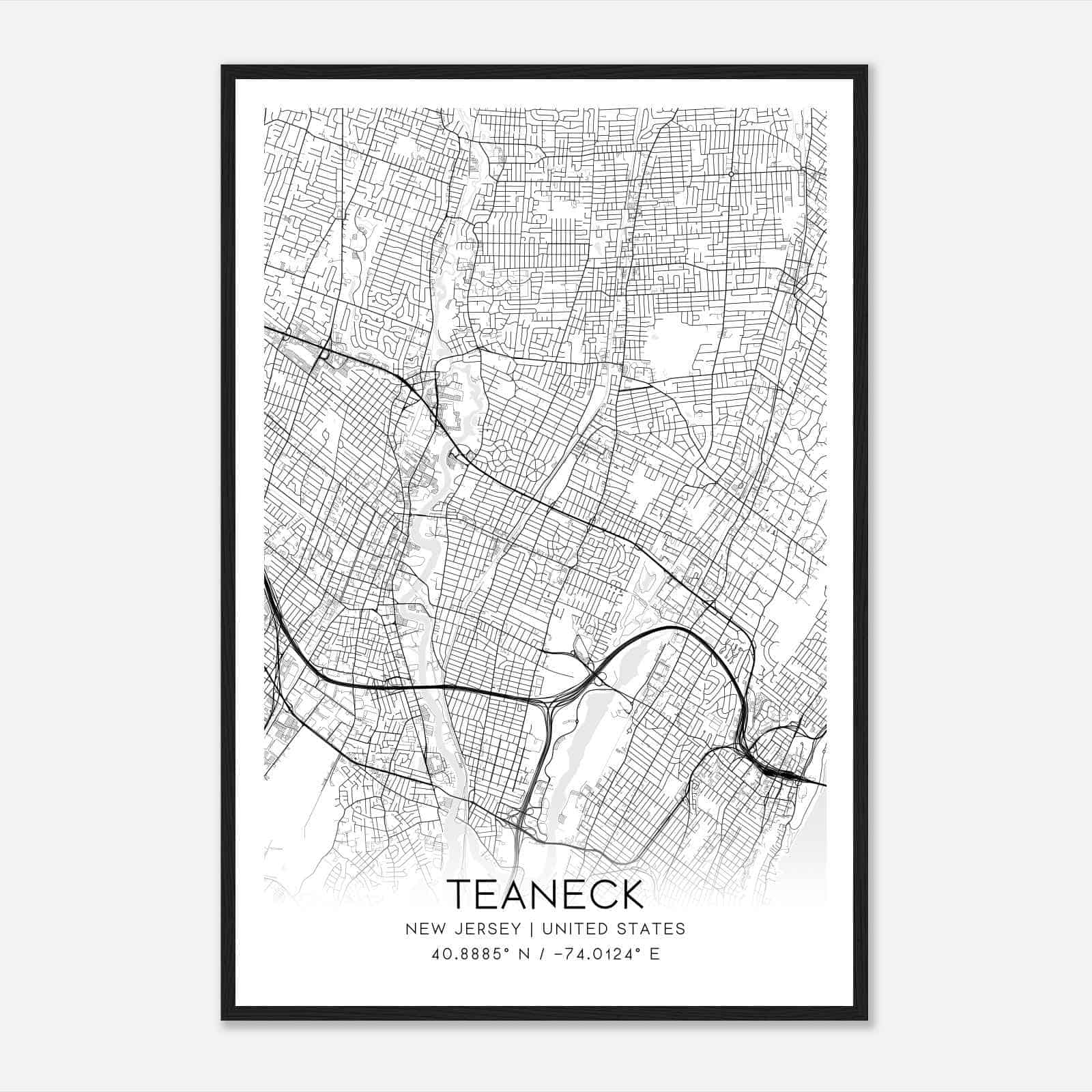 Teaneck New Jersey Map Poster, Modern Home Decor Wall Art Print ...