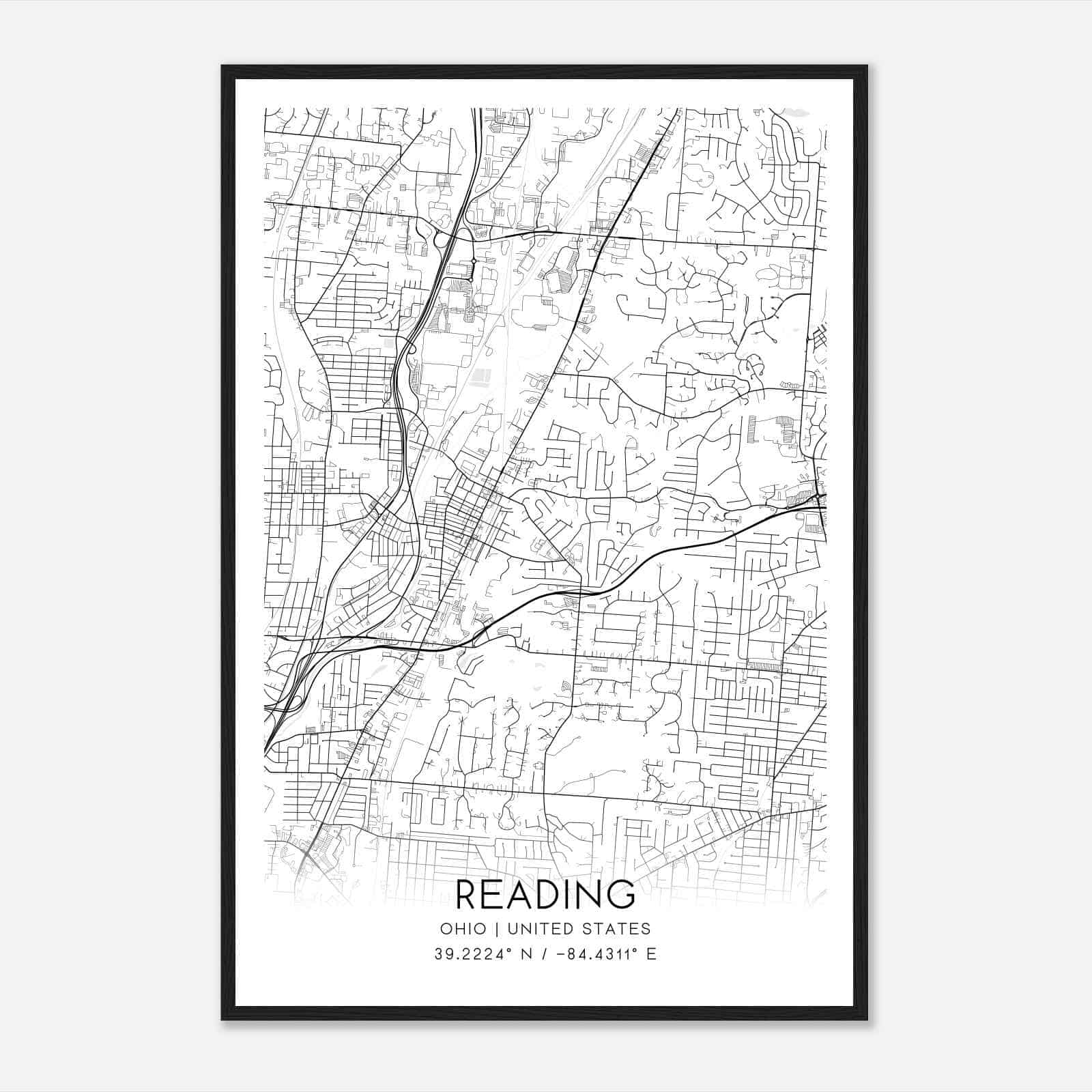 Reading Ohio Map Poster, Modern Home Decor Wall Art Print - Custom Maps ...