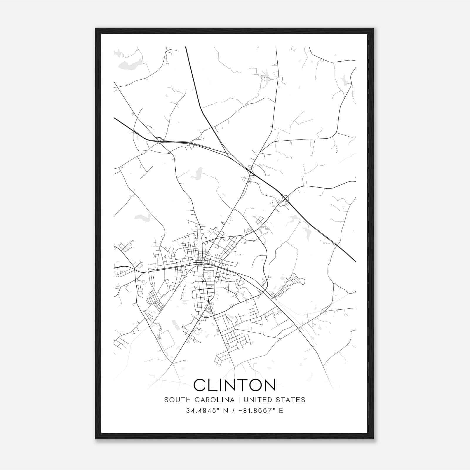 Vintage Clinton South Carolina Map Poster, Modern Home Decor Wall Art ...