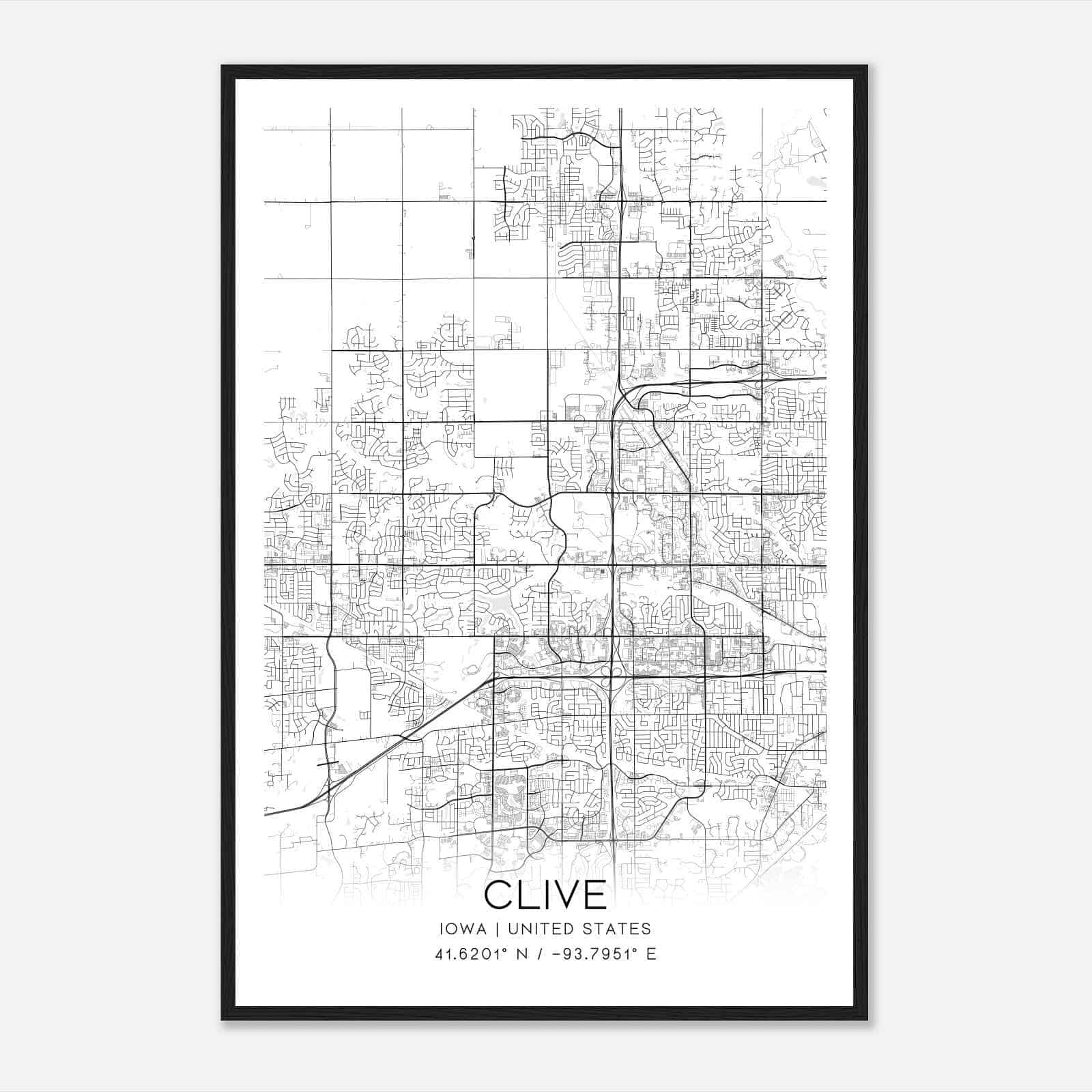 Clive Iowa Map Poster, Modern Home Decor Wall Art Print - Custom Maps ...