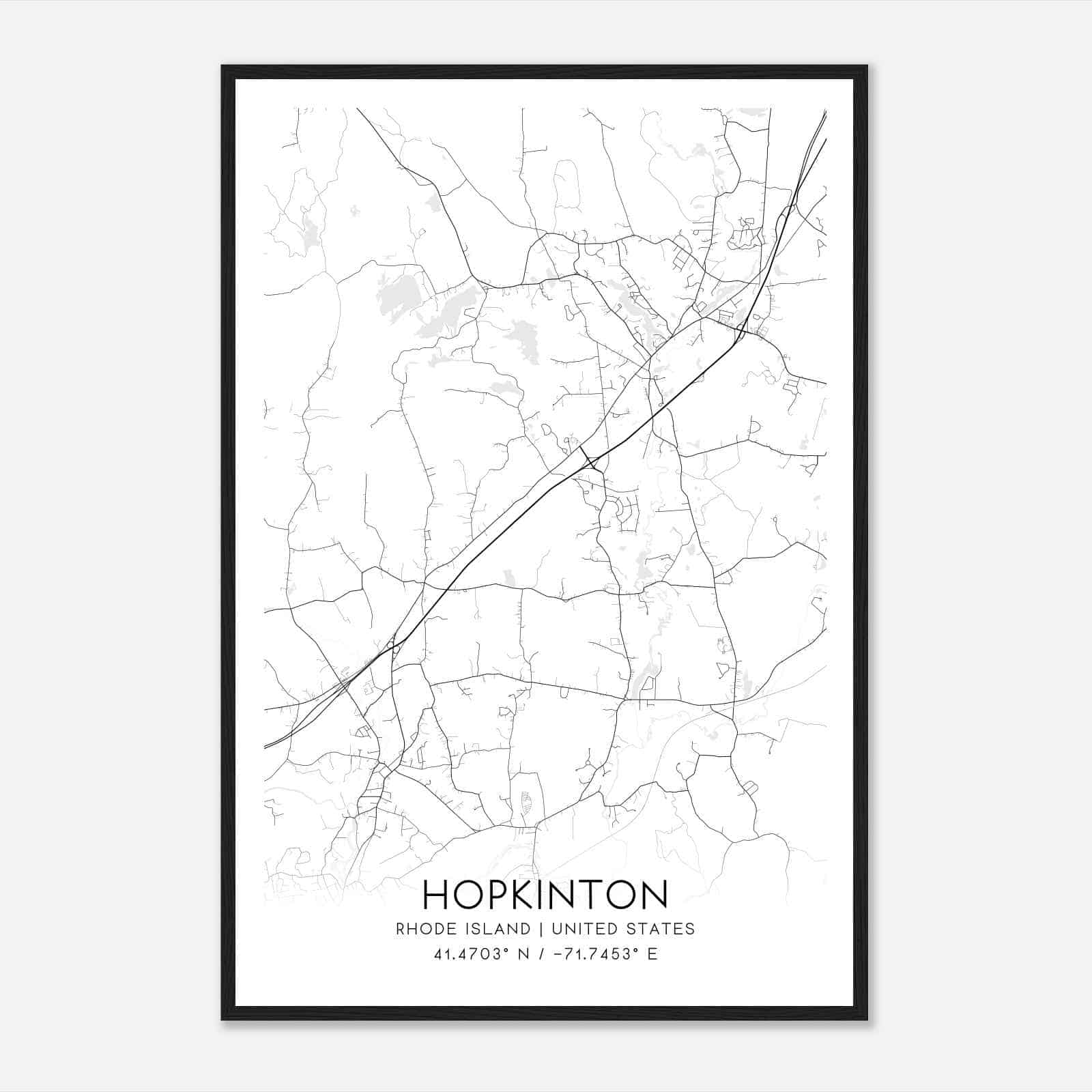 Hopkinton Rhode Island Map Poster, Modern Home Decor Wall Art Print - Custom Maps & Posters