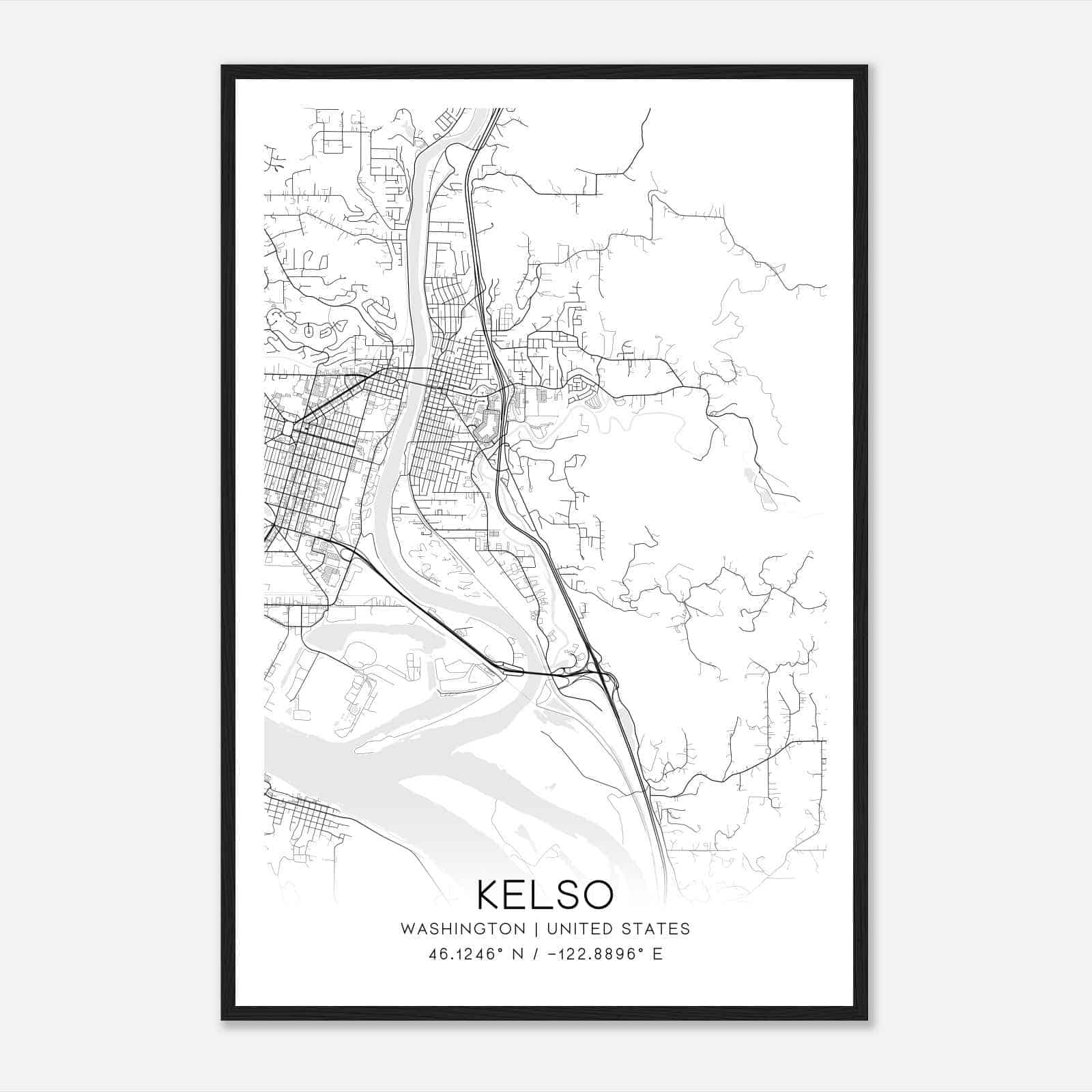 Kelso Washington Map Poster, Modern Home Decor Wall Art Print - Custom ...