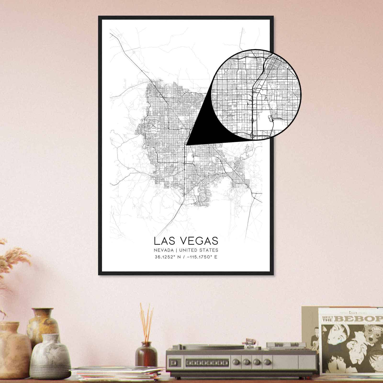 Las Vegas Nevada Map Poster, Modern Home Decor Wall Art Print - Custom ...