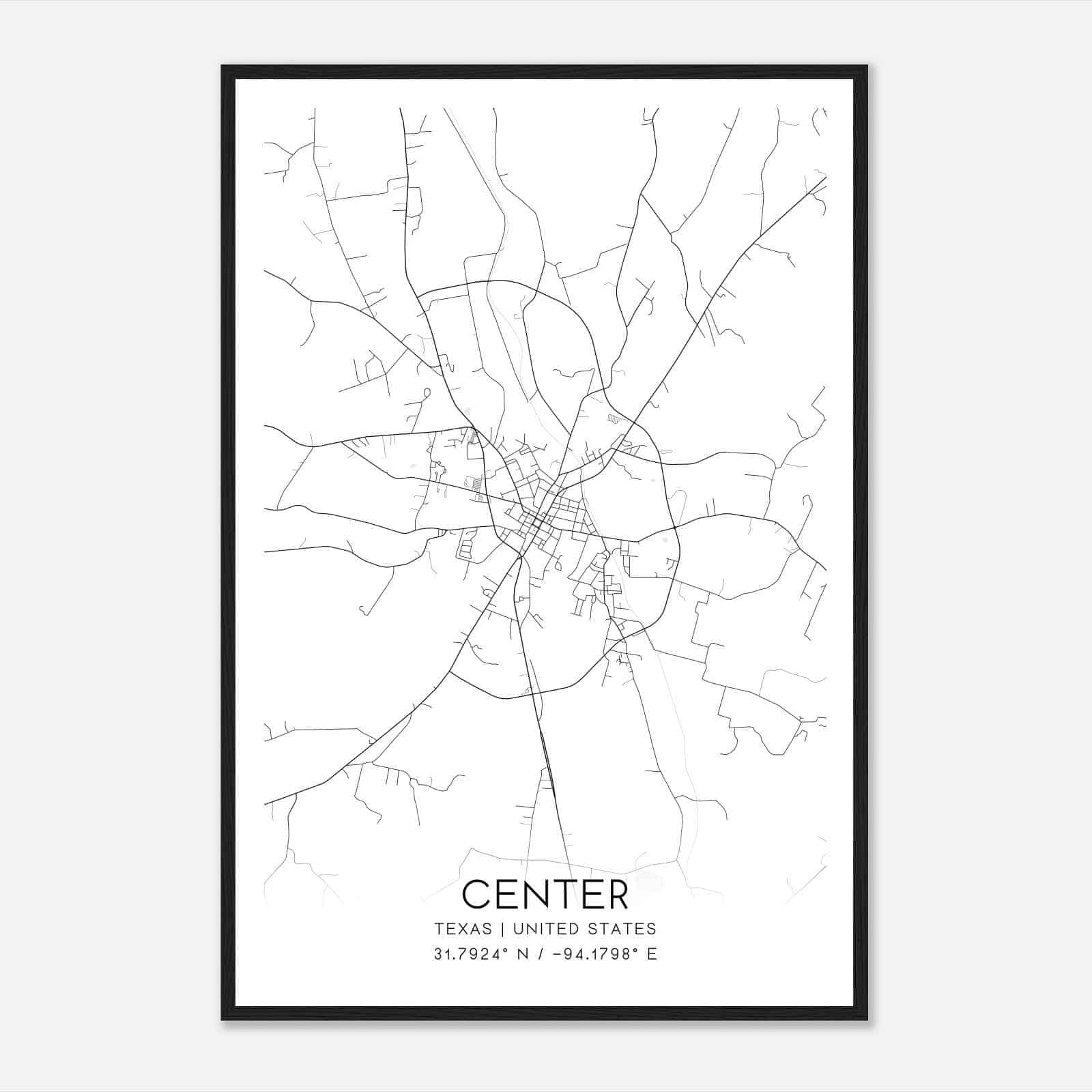 Center Texas Map Poster, Modern Home Decor Wall Art Print - Custom Maps ...