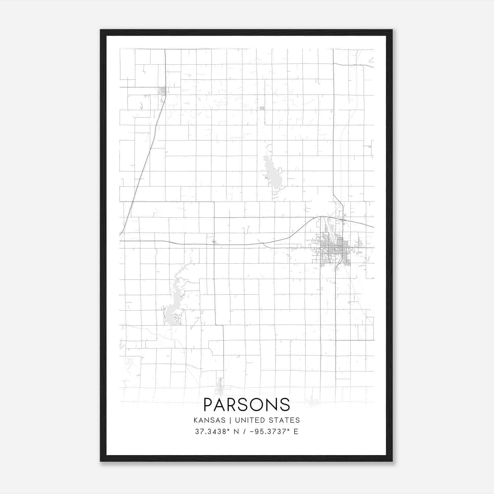 Parsons Kansas Map Poster, Modern Home Decor Wall Art Print - Custom ...