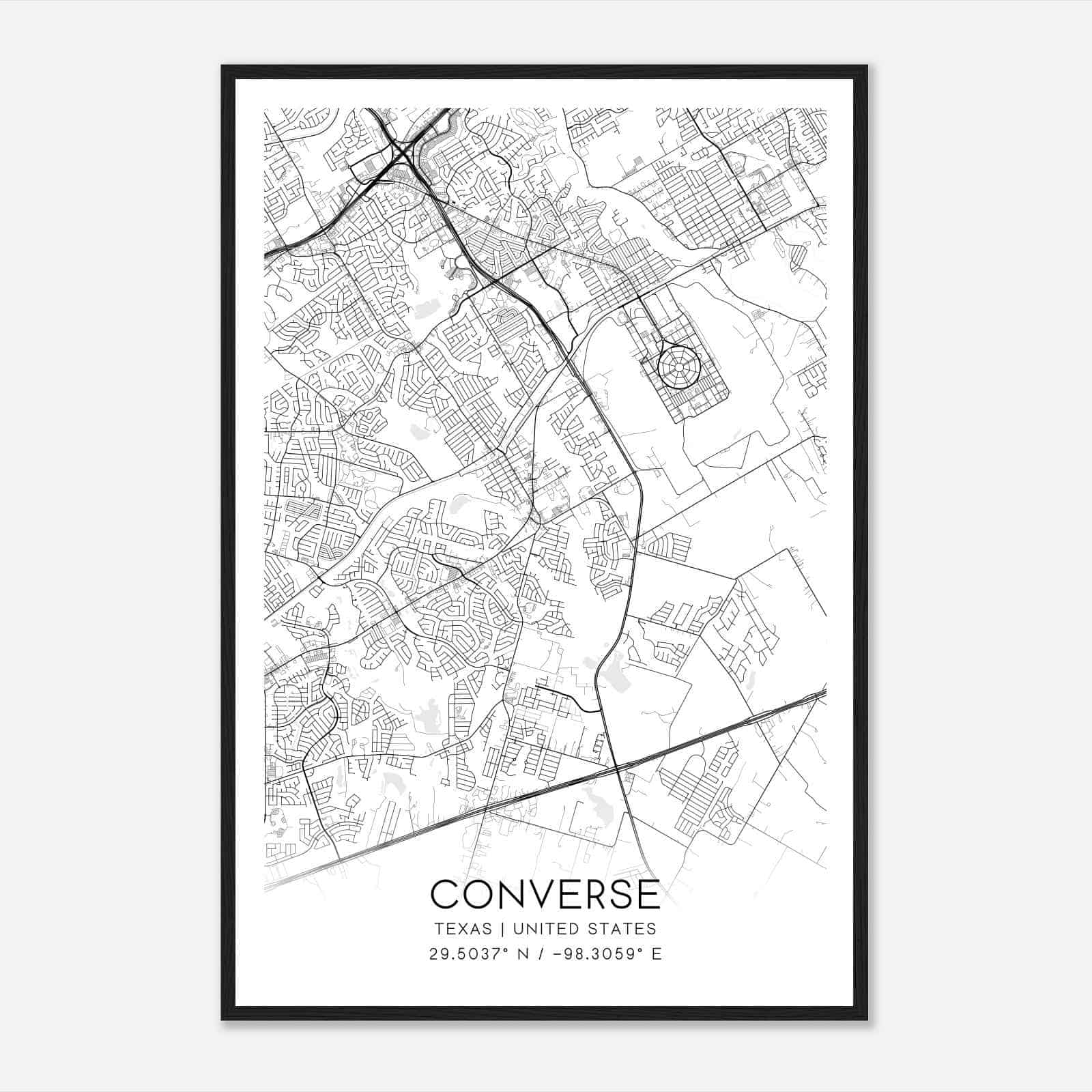 Converse Texas Map Poster, Modern Home Decor Wall Art Print - Custom ...