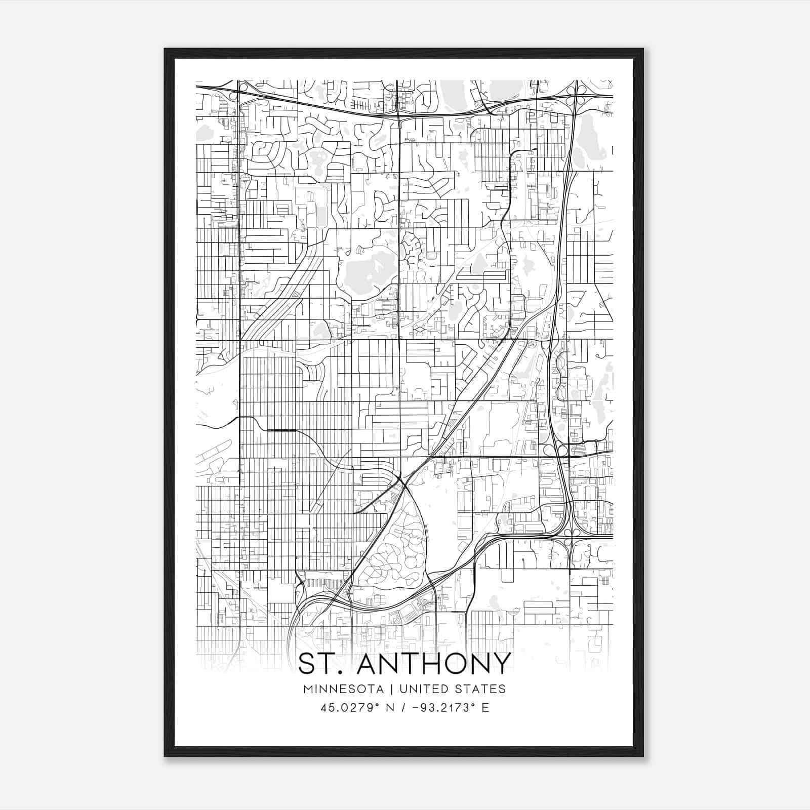 St. Anthony Minnesota Map Poster, Modern Home Decor Wall Art Print ...
